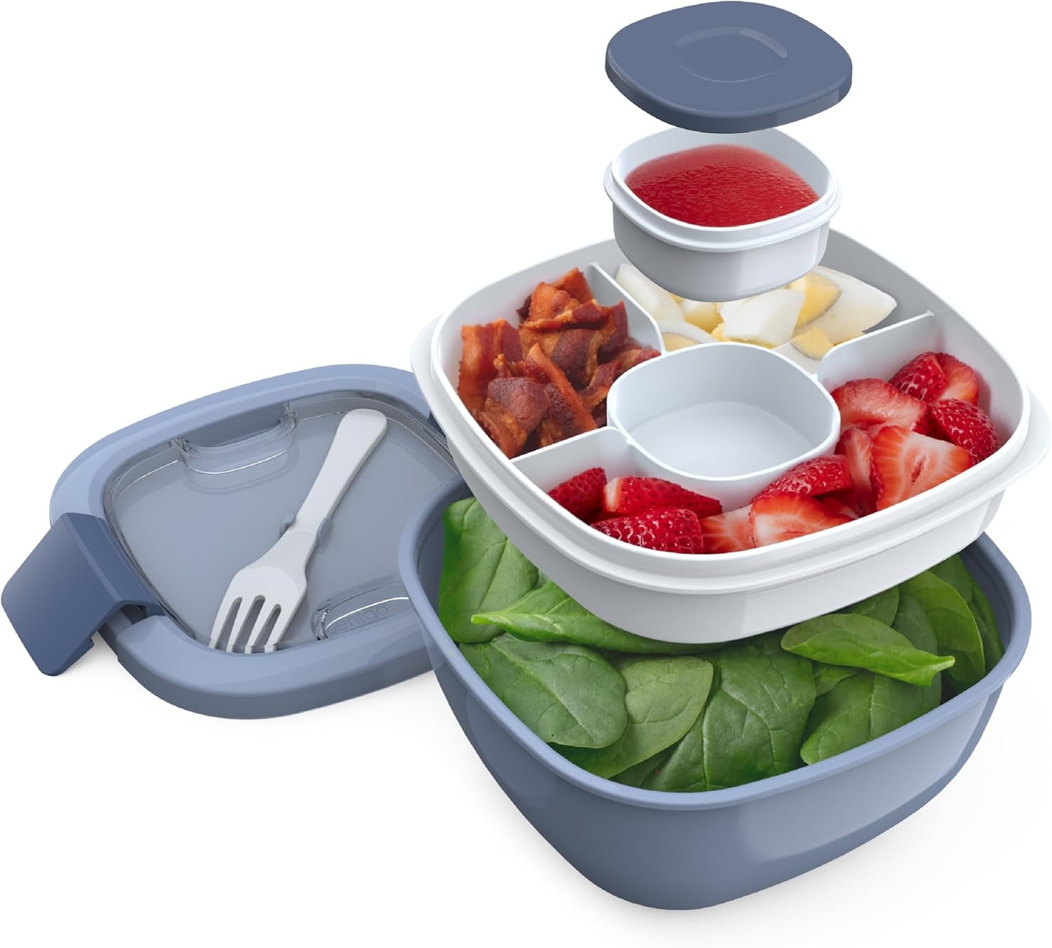 Salad Container - Bowl with Compartment Toppings Tray, Leak-Proof ...