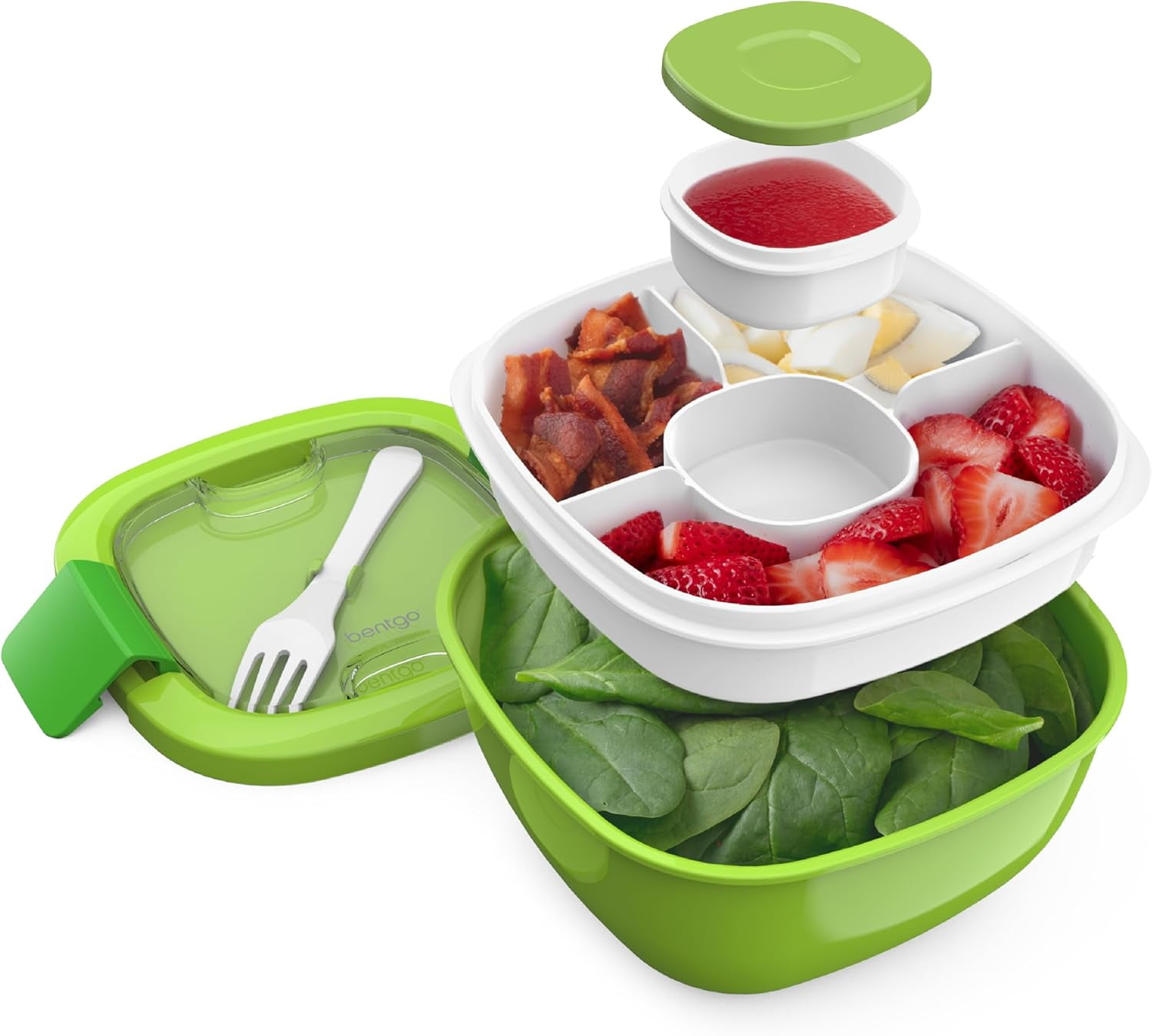 Salad Container - Bowl with Toppings Tray, Leak-Proof Dressing ...