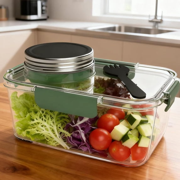 Salad Container Set with-Proof Lid Removable Dressing Cup Meal Prep ...