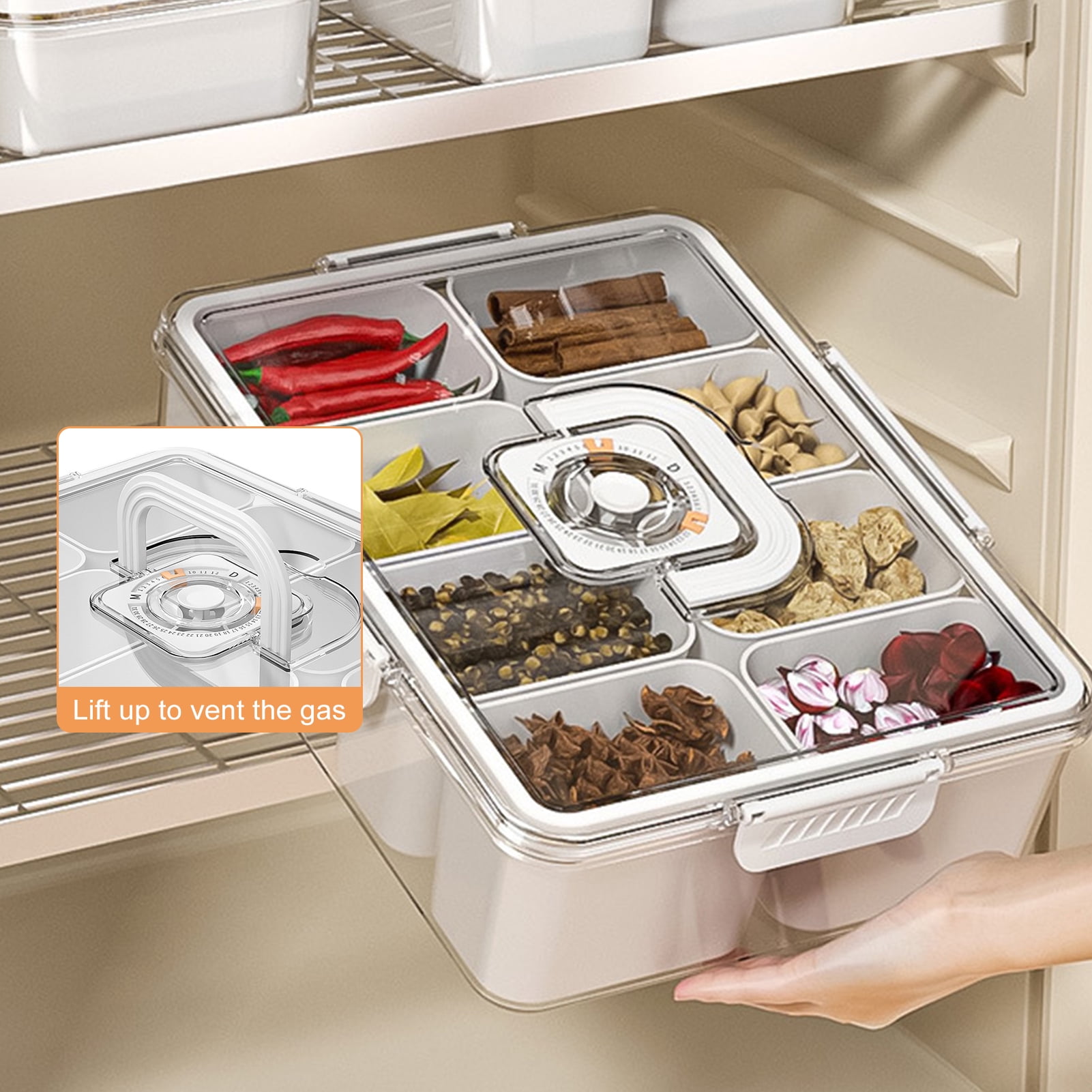 Salad Crisper Snack Box with Lid 8 Compartments Cutlery Storage Food ...
