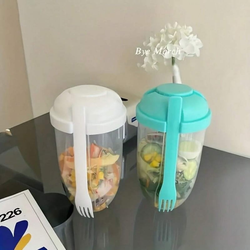 Salad Cup, Salad Shaker, Plastic Healthy Salad Container (With Fork ...