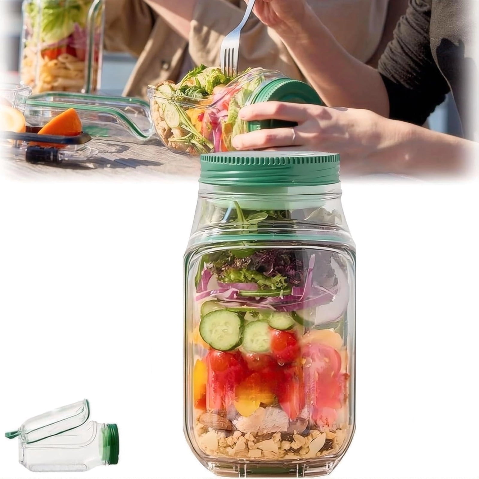 Salad Jar ，Mason Jar Salad Container with Side Opening, Dressing Bowl ...