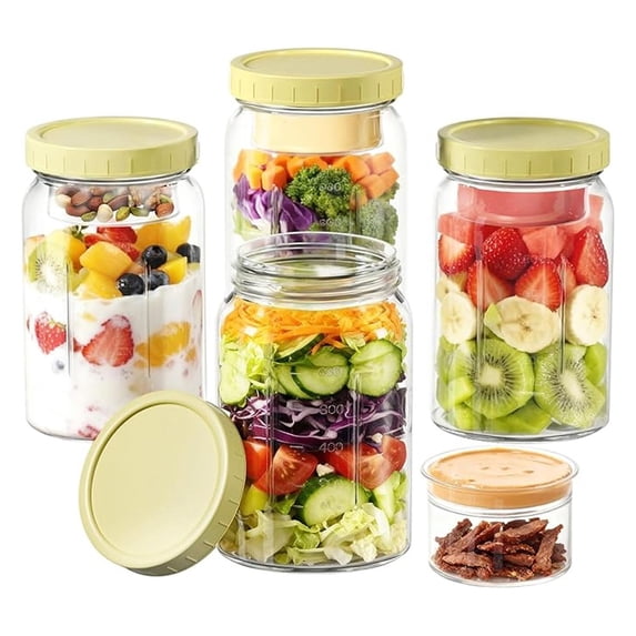 Salad Jars with Dressing Container 32oz - 4 Pack Leakproof Glass Food ...