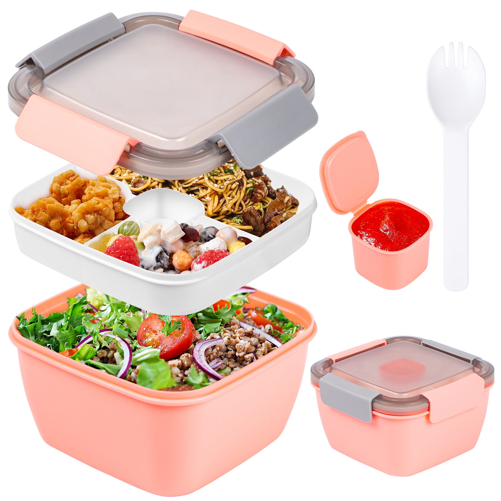 Salad Lunch Container To Go, 52-oz Salad Bowls with 3 Compartments ...
