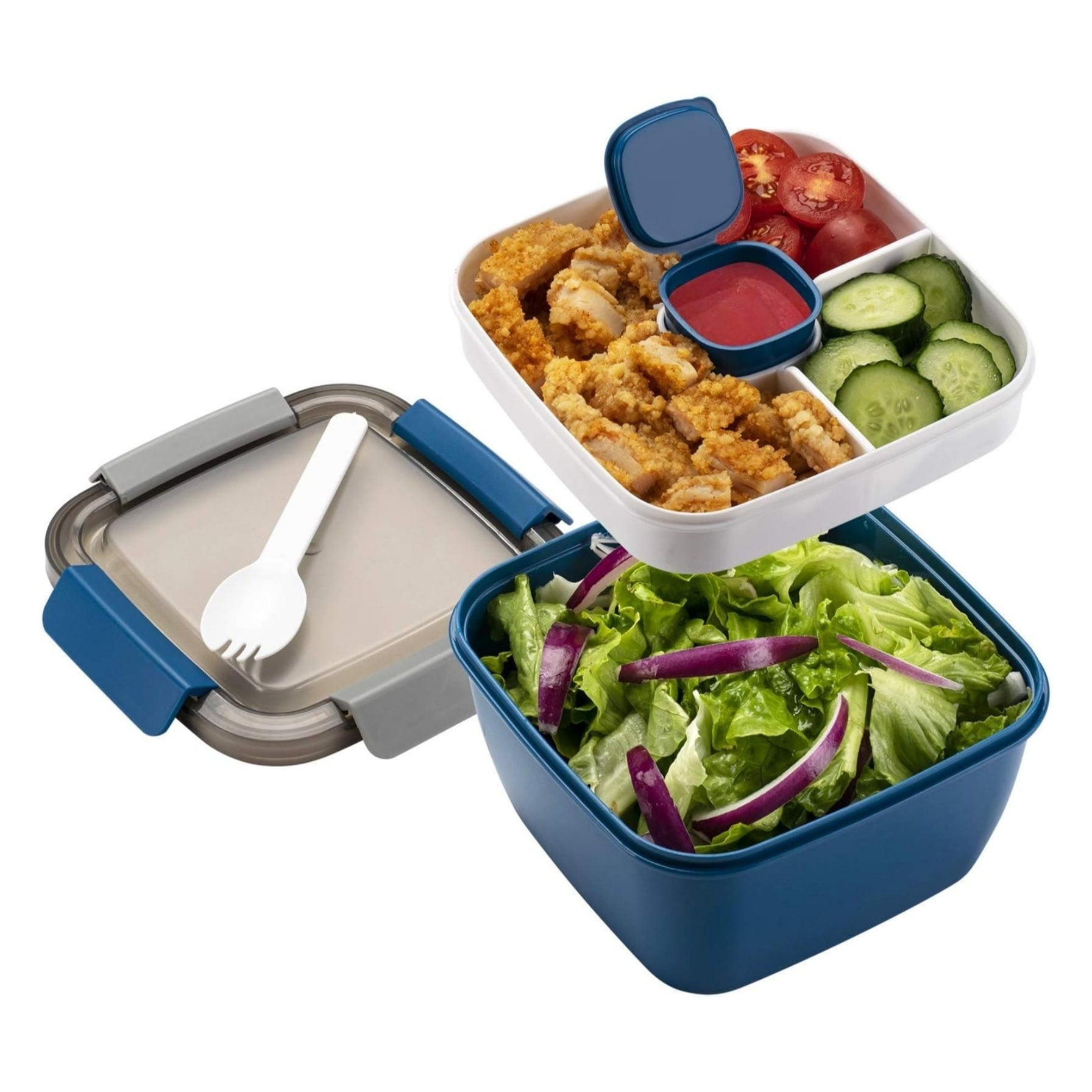 Salad Lunch Container To Go, 52-oz Salad Bowls with 3 Compartments ...