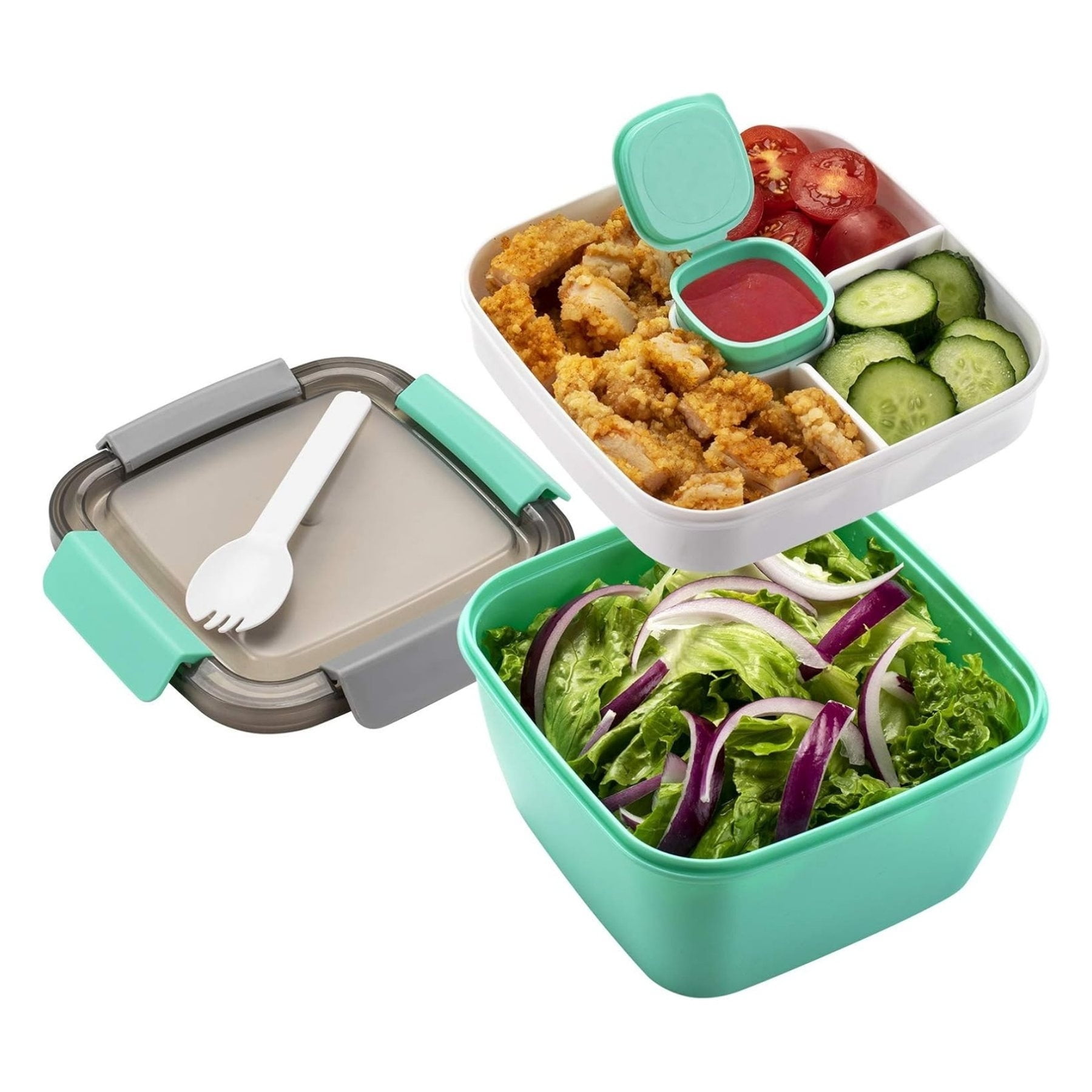 Salad Lunch Container To Go, 52-oz Salad Bowls with 3 Compartments ...