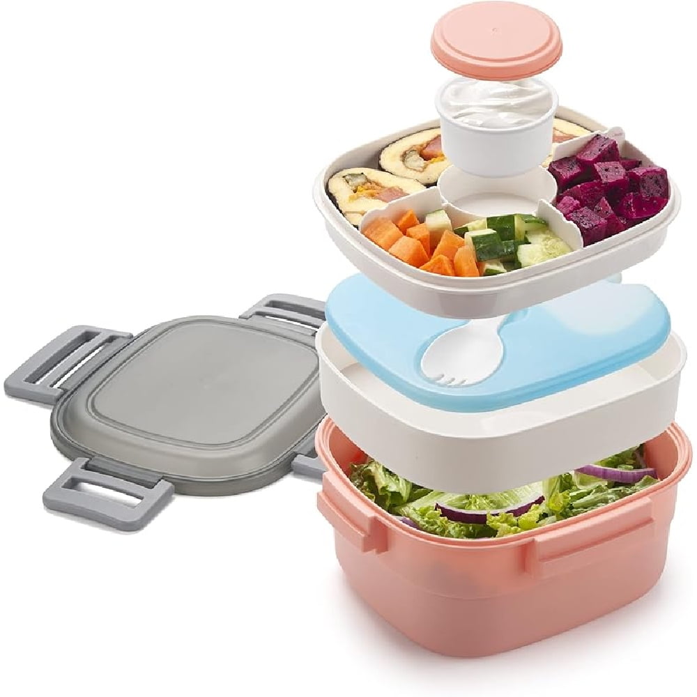 Salad Lunch Container To Go, 52-oz Salad Bowls with 3 Compartments ...