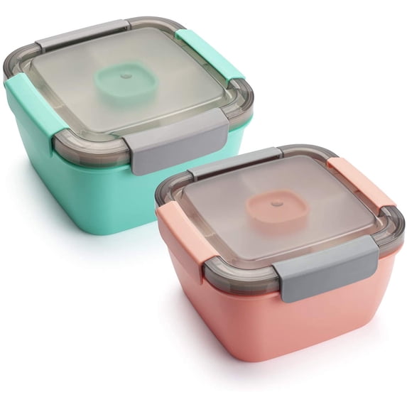 Salad Lunch Containers To Go, 2 Pack 52-oz Bowls with 3 Compartments ...