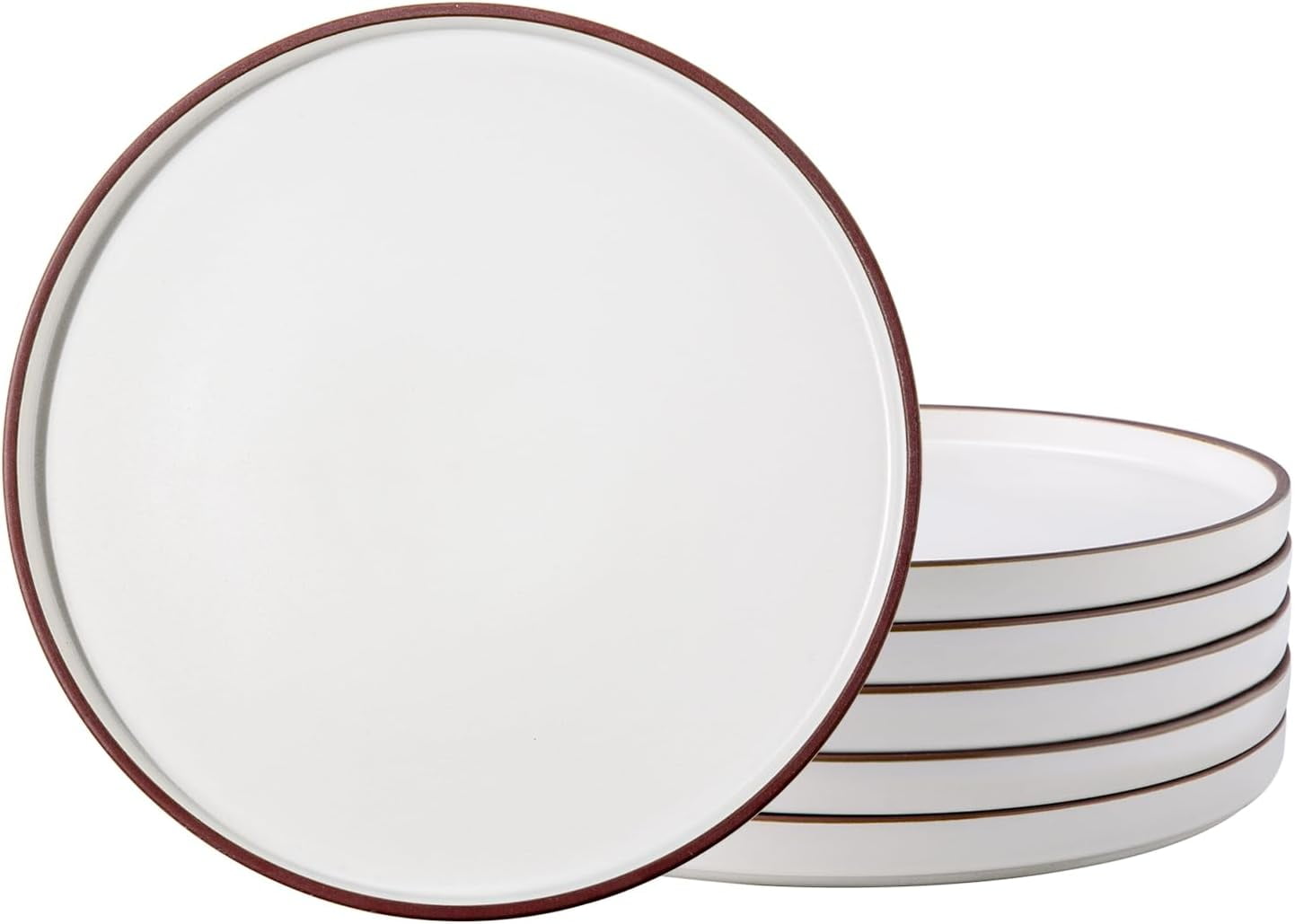 Ceramic Plates,8.0 Inch Flat Salad Plates Set of 6,High Edge Modern ...