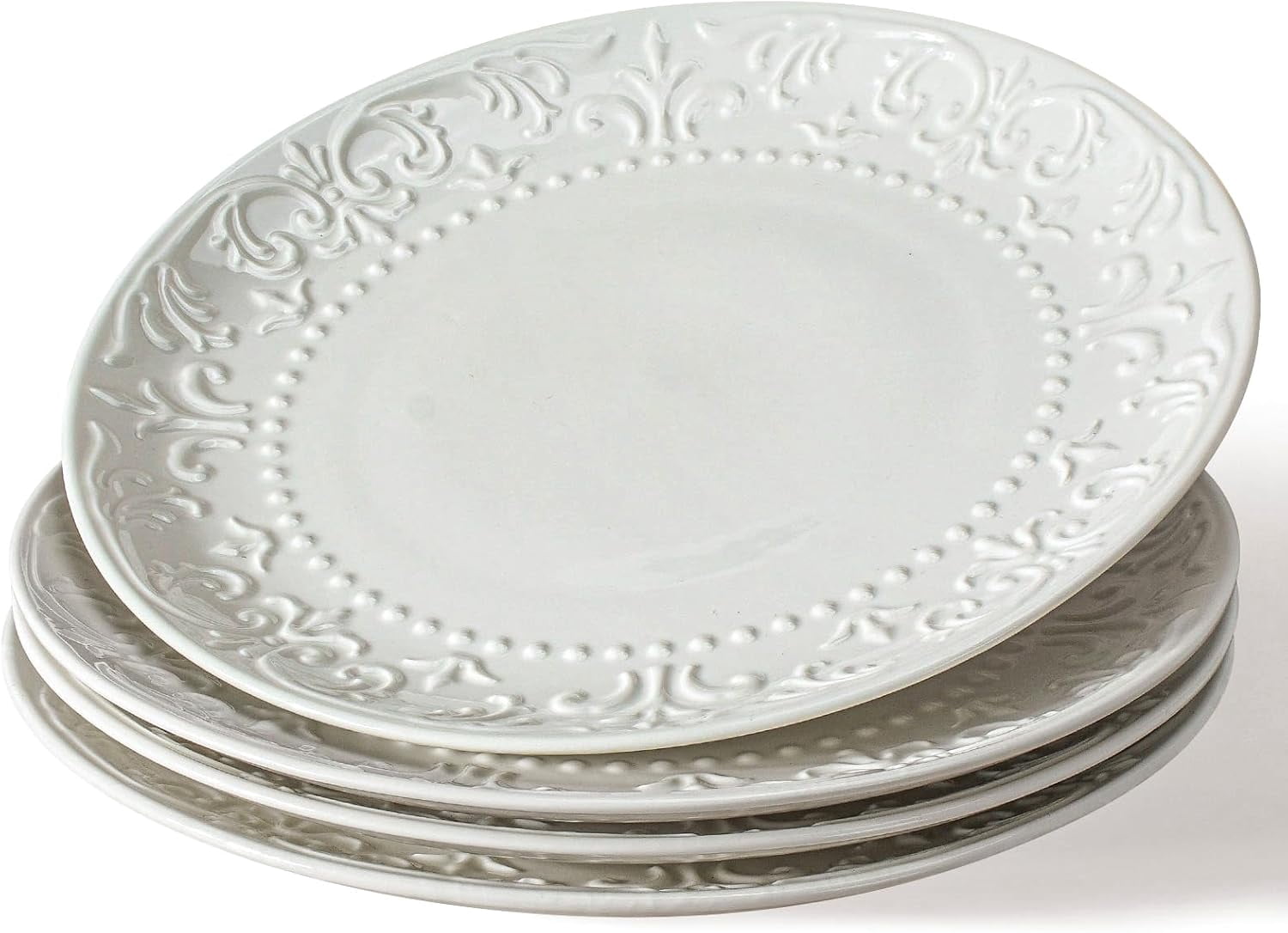 Salad Plates Set of 4-8.25 Inch Ceramic Dessert Plates Embossed ...