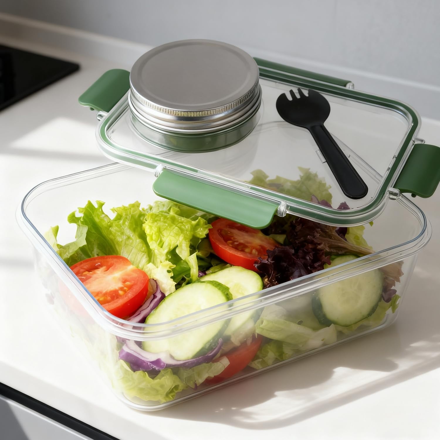 Salad Pod Mason Jar,Portable Salad Container, With Leakproof Dressing ...