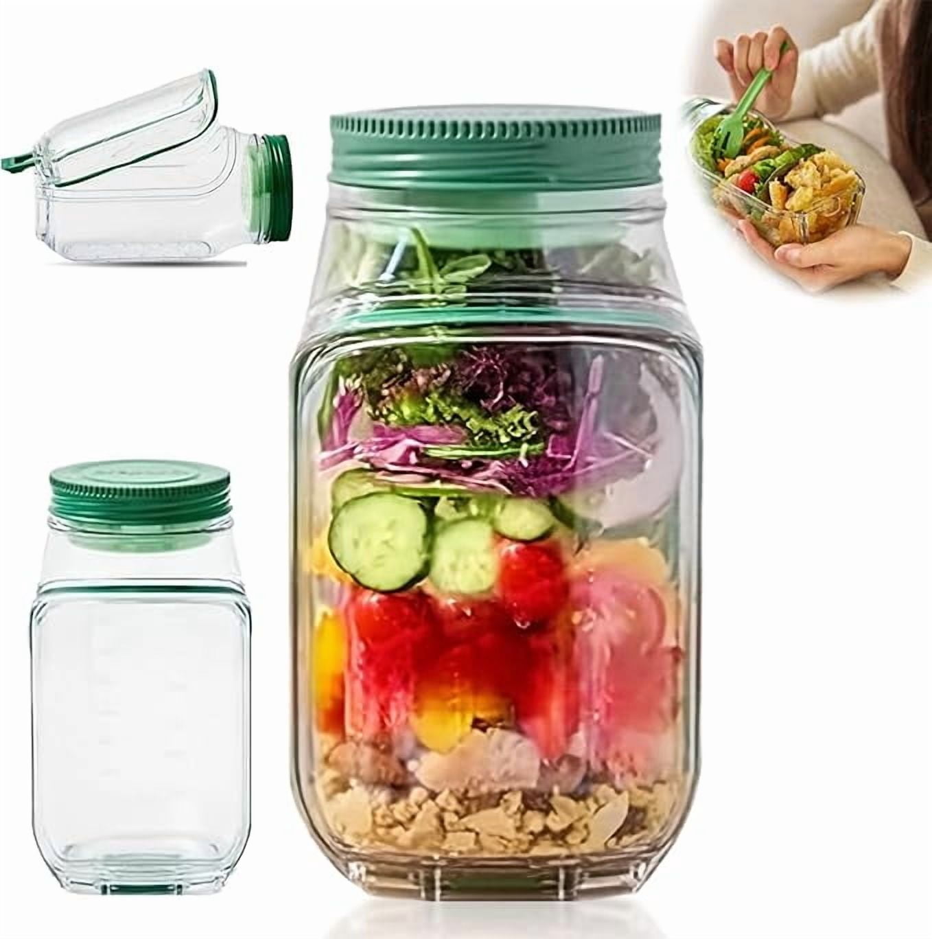 Salad Pod Mason Jar with Side Opening & Leak-Proof Lid - 32oz Portable ...