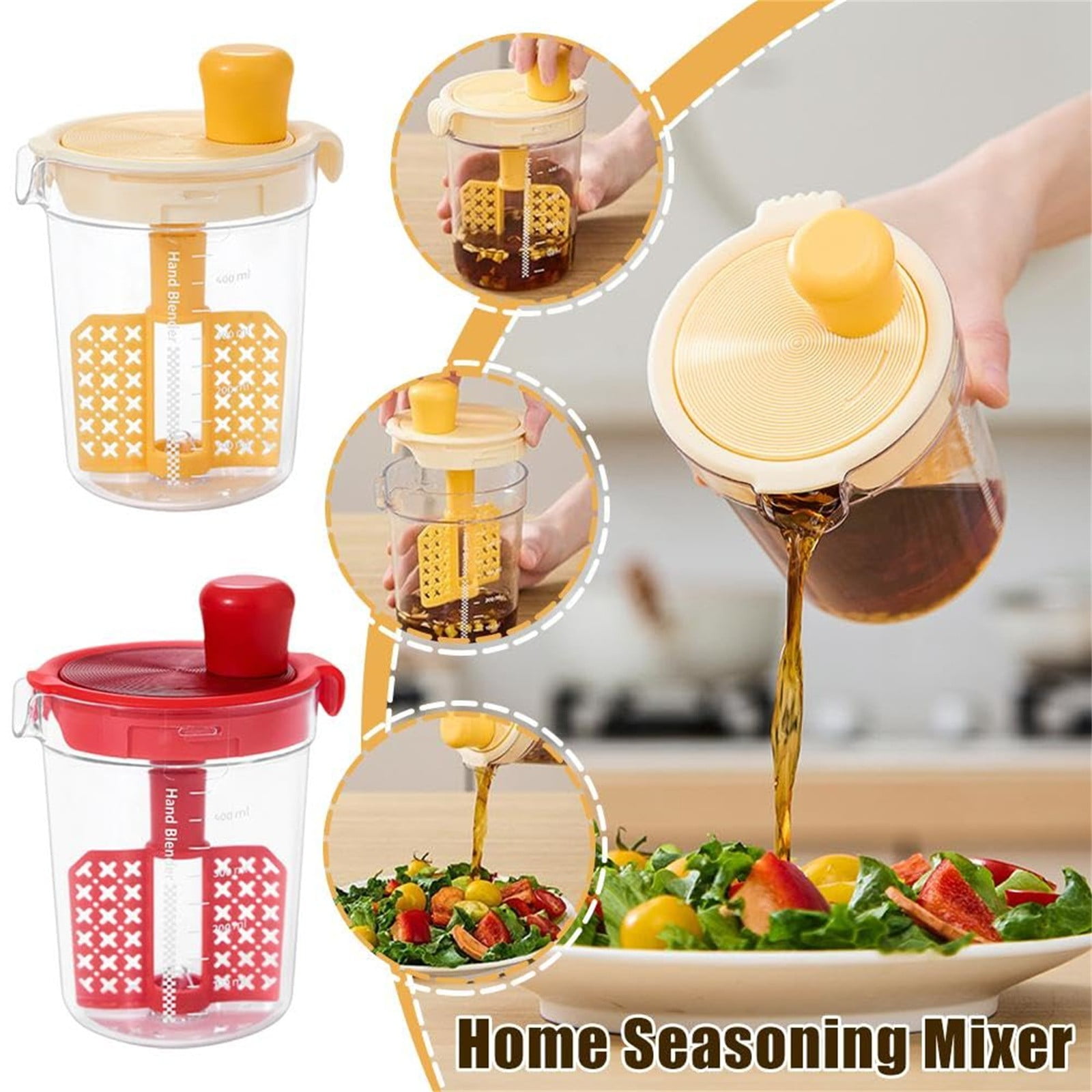 Salad Shakers,Manual Hand Blender with Measurement Markings, 400ml ...