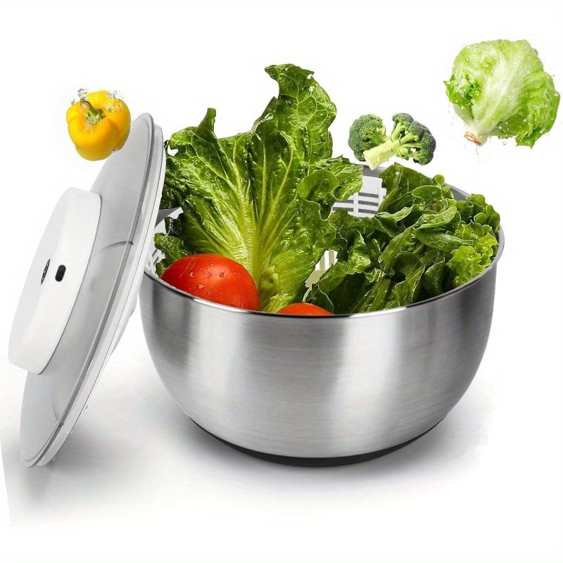 Salad Spinner 4.8 L, Stainless Steel Electric Vegetables Washer Dryer ...