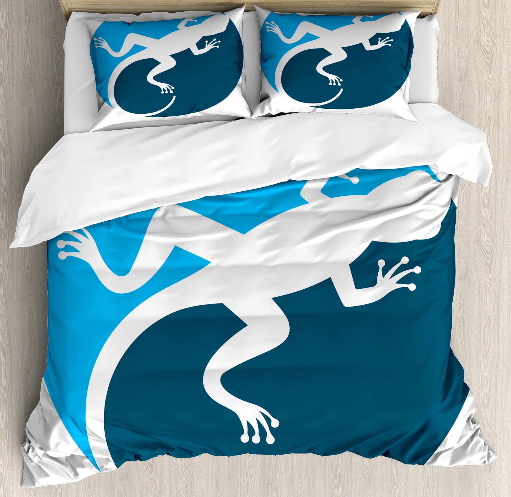 Salamander Duvet Cover Set, Gecko Emblem Inspired Logo Design Round and ...
