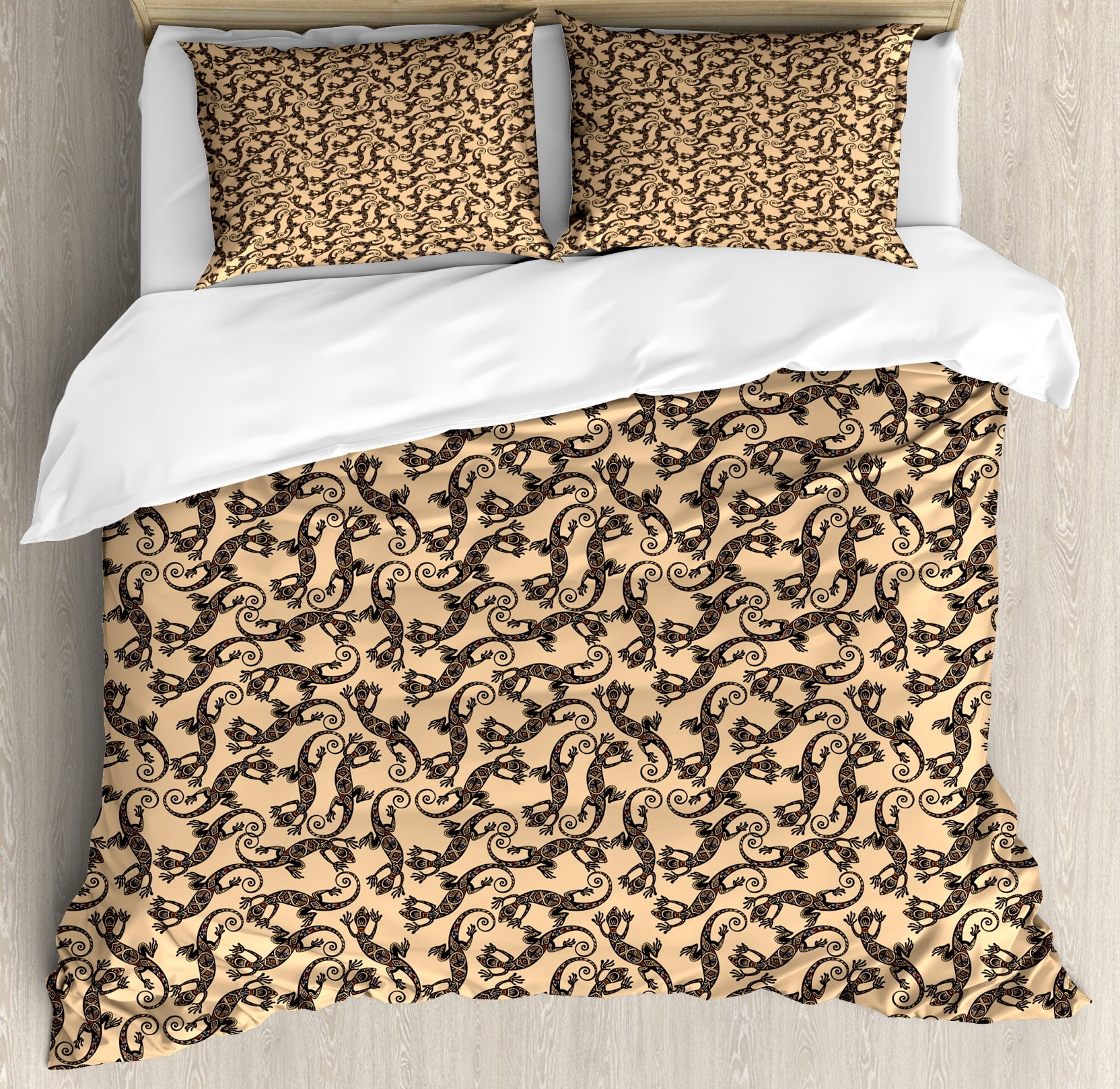 Salamander Duvet Cover Set, Reptile Animal Lizards with Tribal ...