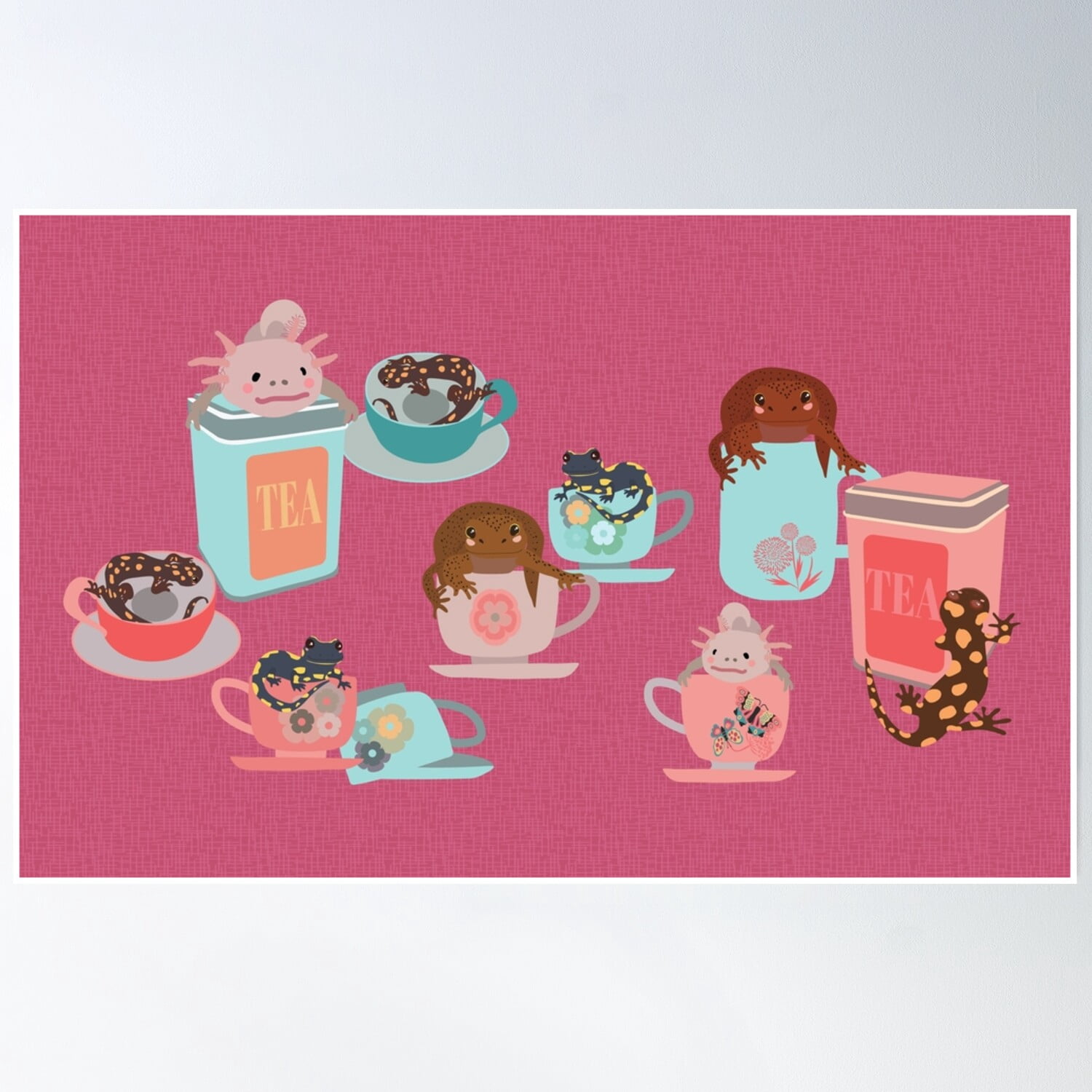 Salamander Tea Party -Quirky Amphibians, Tea Cups, And Tea Tins Poster ...