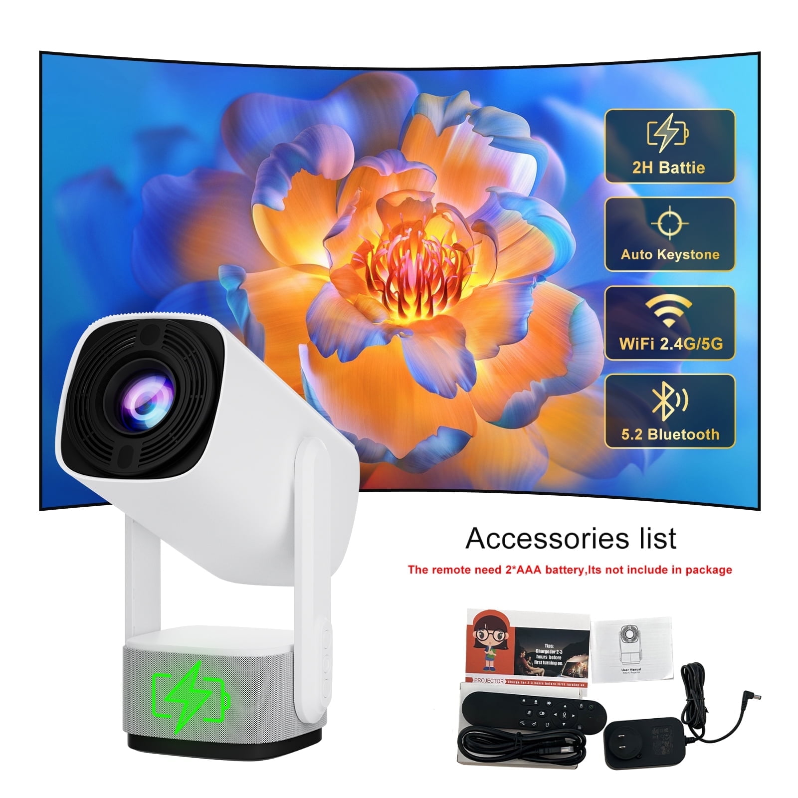 ZDSSY Battery Projector with Wifi and Bluetooth Auto Focus Android11 ...