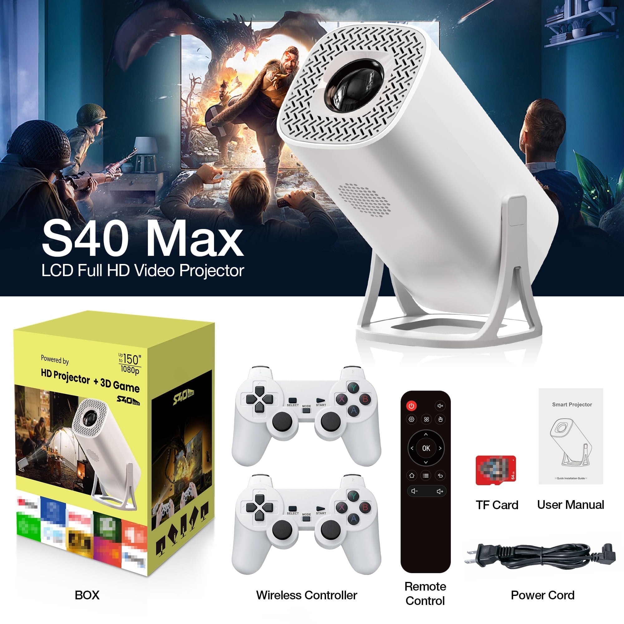 Salange Retro Game Projector S40 Max, Portable Smart Projector with ...