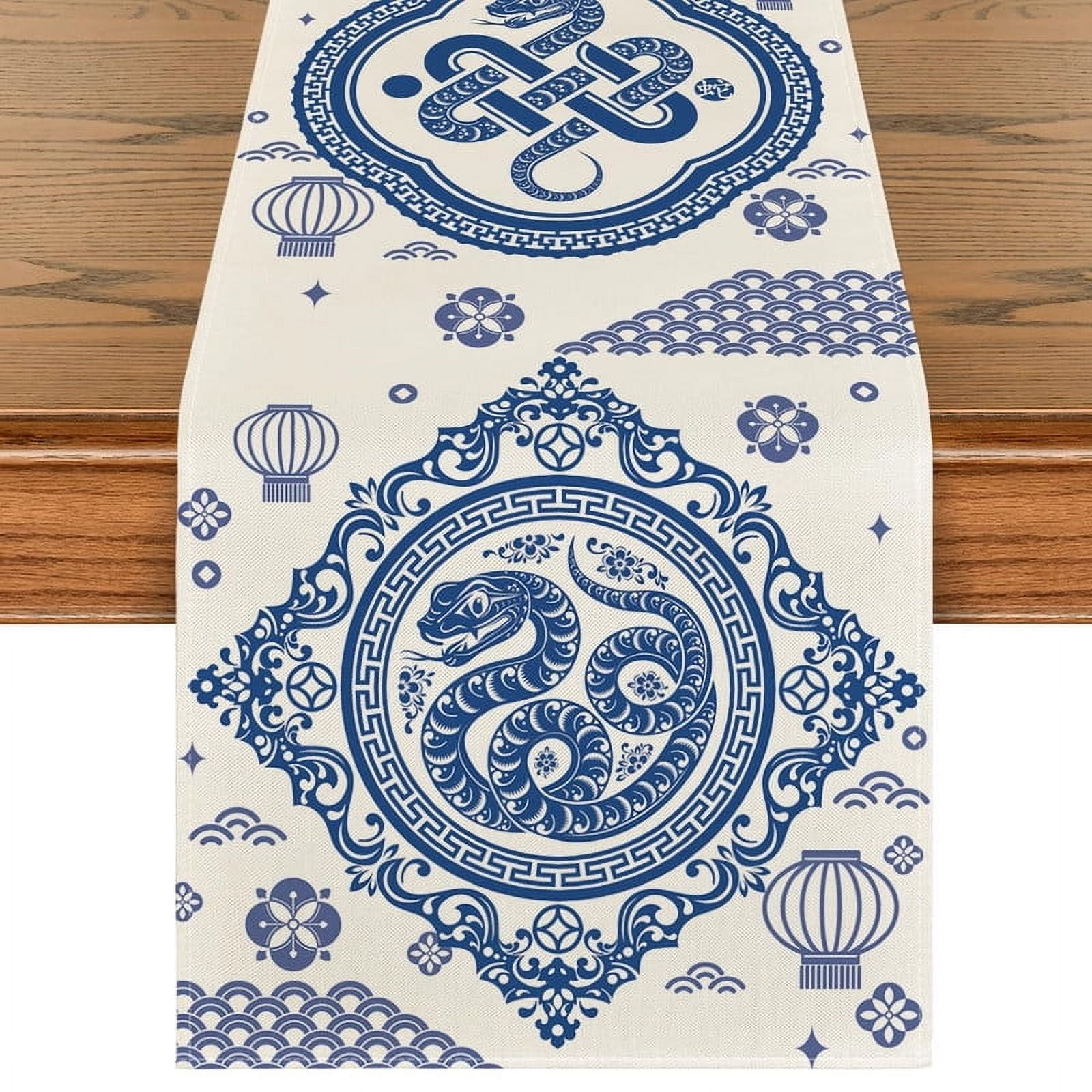 Salate Red & Gold Chinese Zodiac Snake Table Runner – Happy 2025 Lunar ...