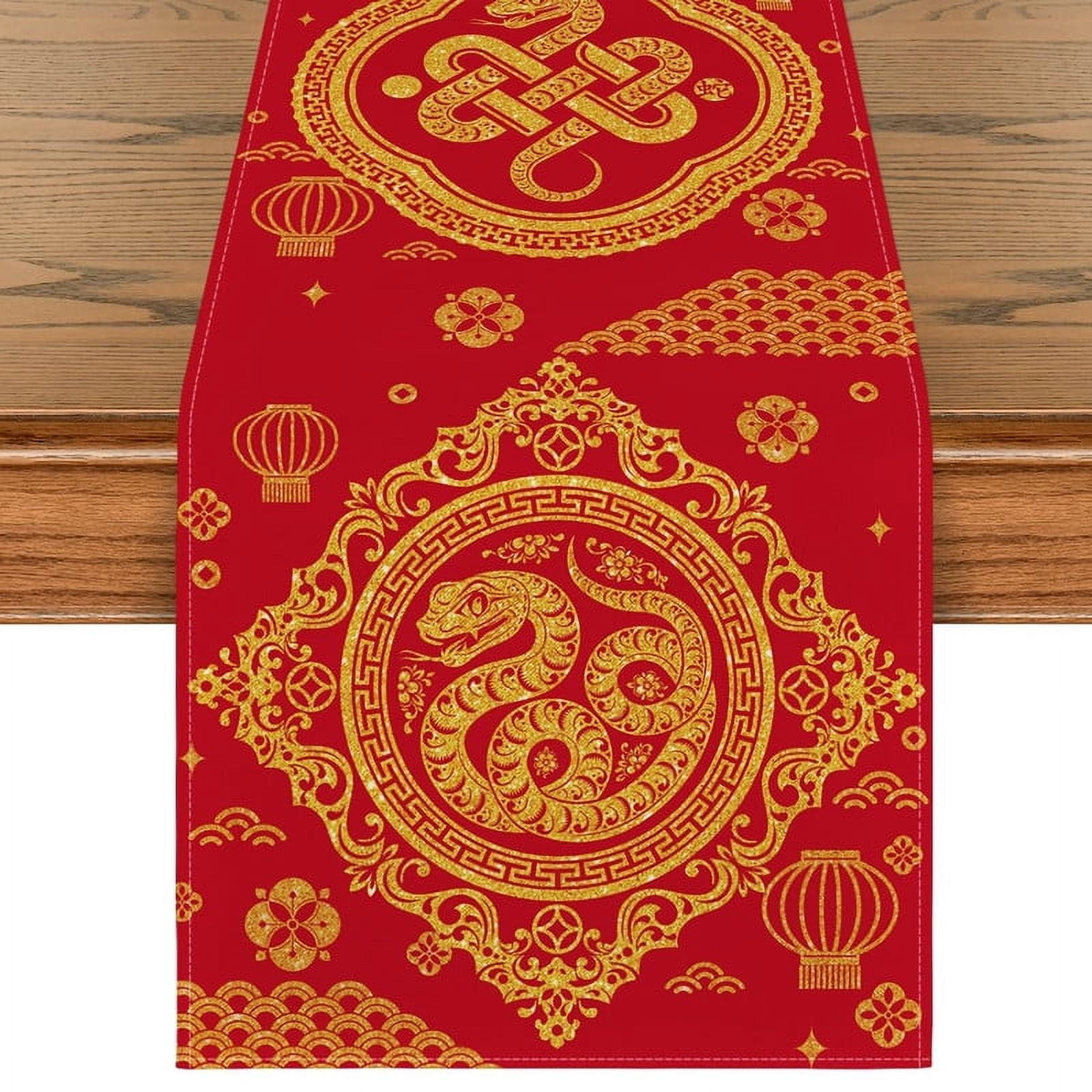 Salate Red & Gold Chinese Zodiac Snake Table Runner – Happy 2025 Lunar ...