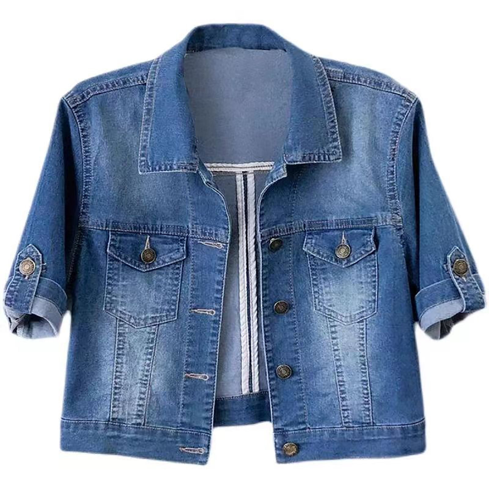 Sale Clearance 2024 Women's Denim Jackets Women's 3/4 Sleeve Colored ...