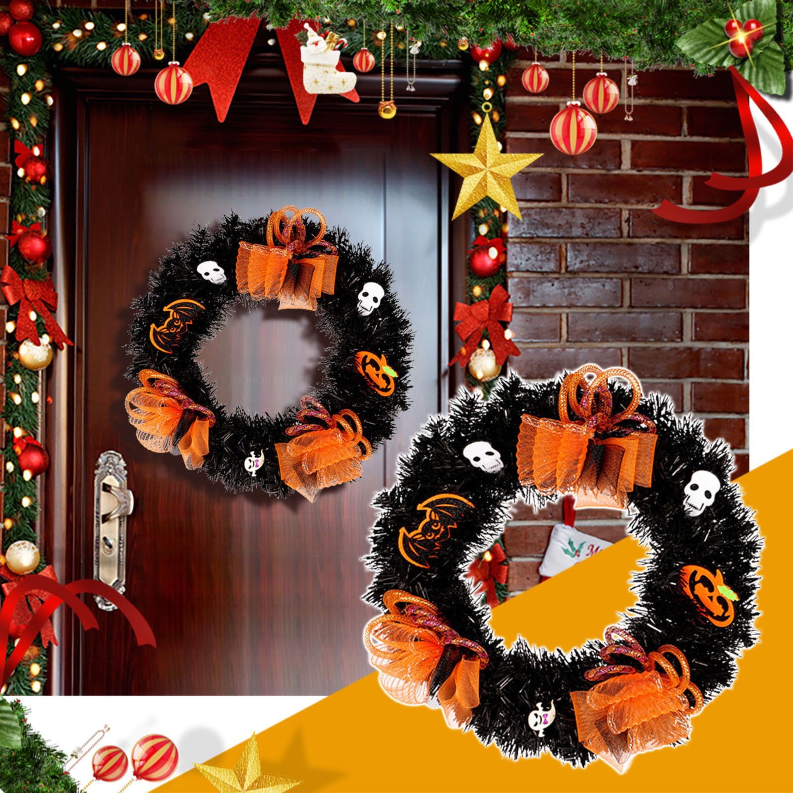 On Sale ! Modora Halloween Wreath Decor Pvc Round Wreath Black Wreath ...