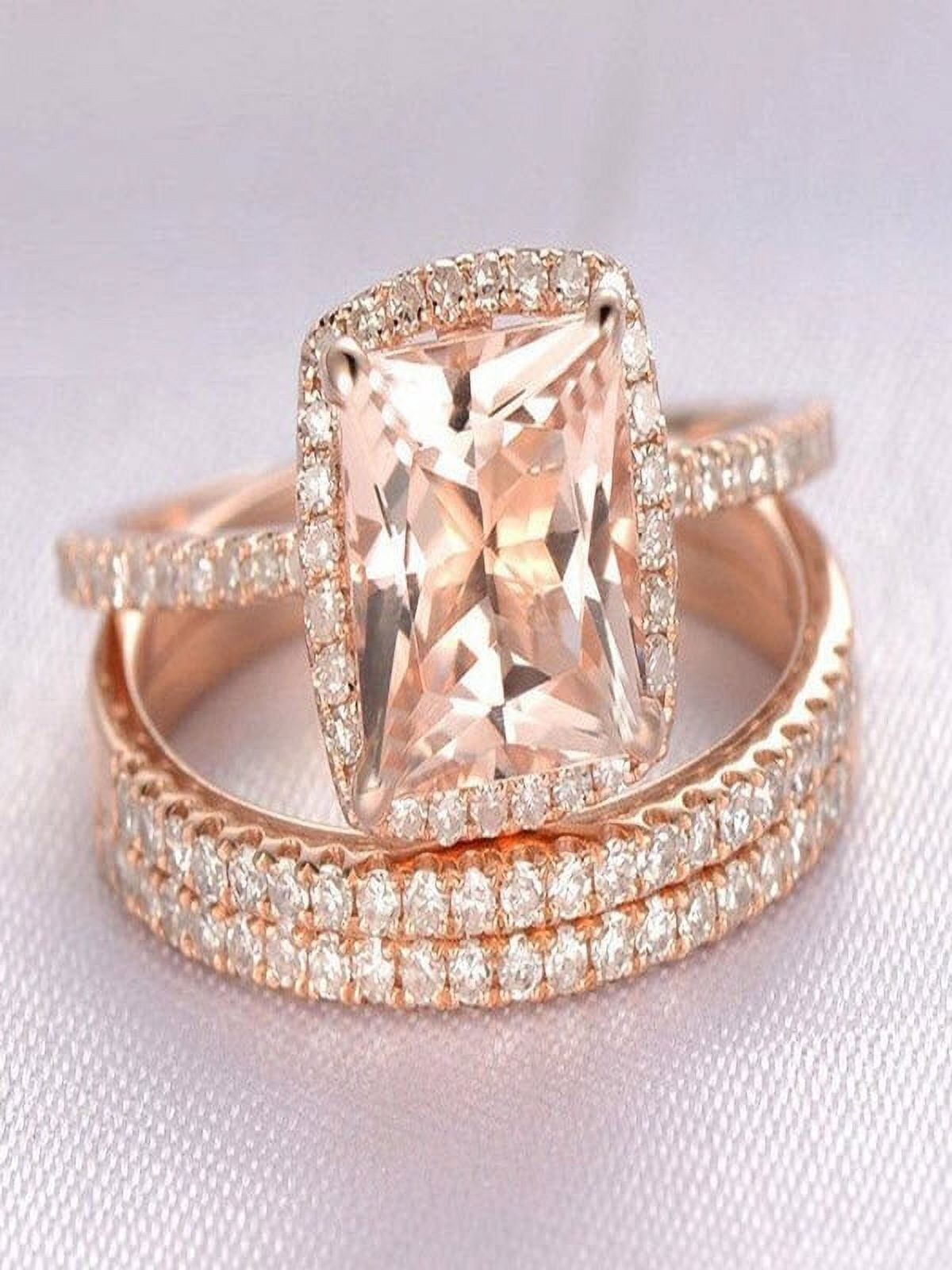 Sale on Trio Wedding Ring Set, 2 Carat Morganite and Diamond Trio Set ...