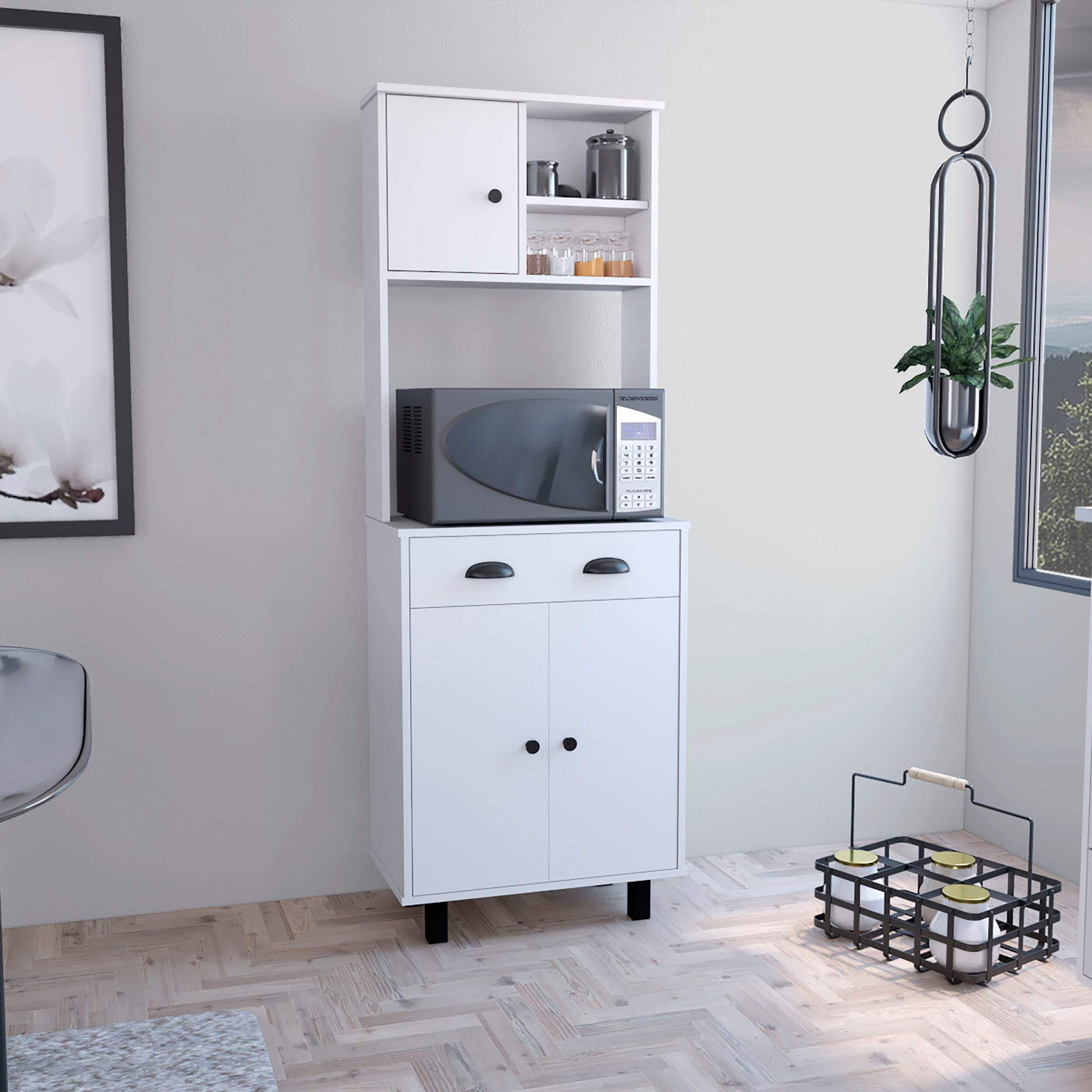 Salem Kitchen Pantry With 2 Cabinets, 2 Open Shelves, And Drawer ...