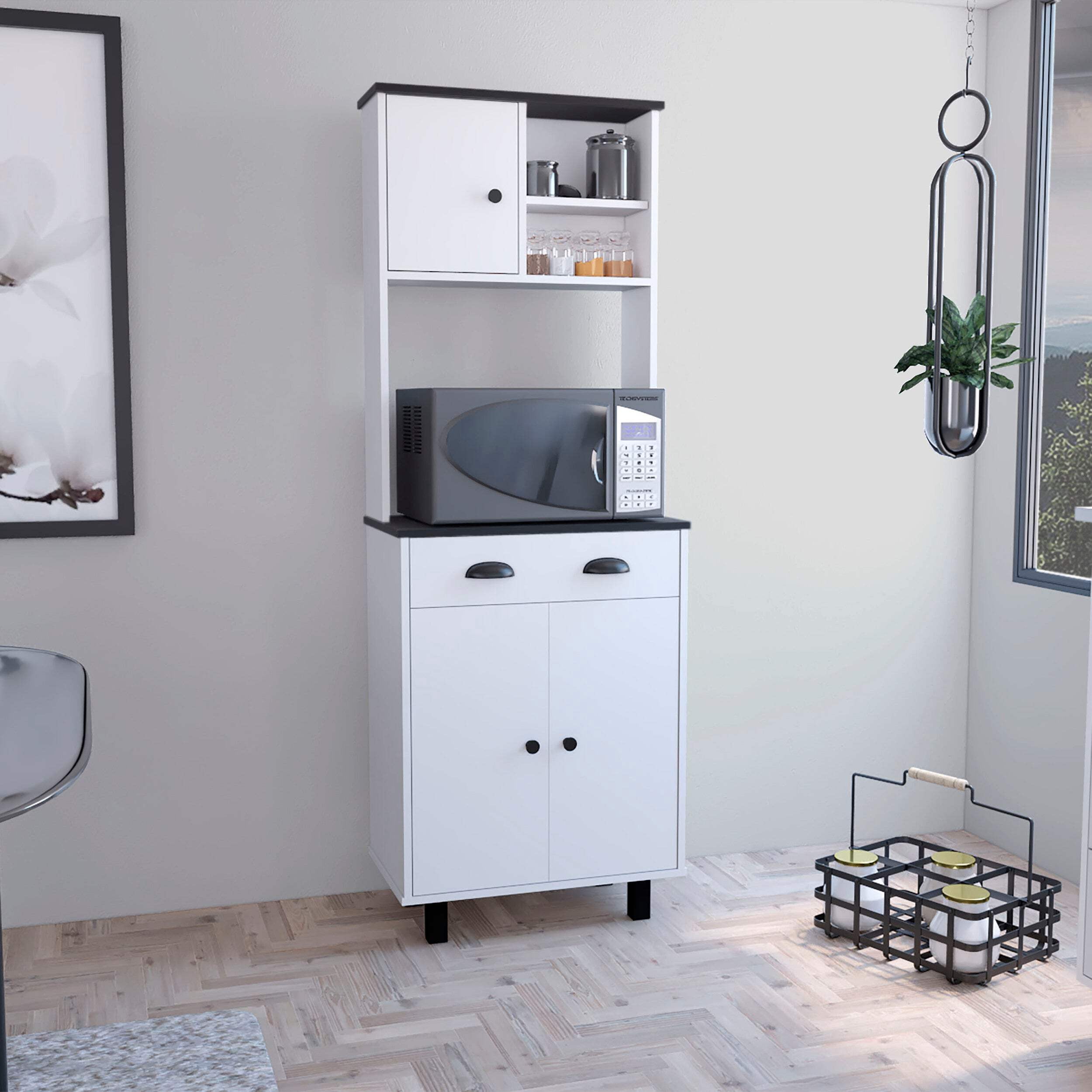 Salem Kitchen Pantry With 2 Cabinets, 2 Open Shelves, And Drawer ...