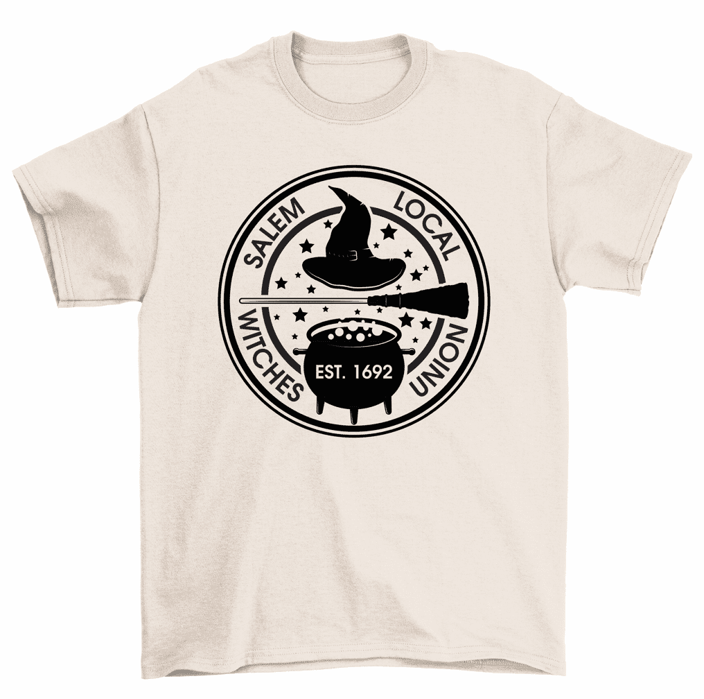 Salem Local Witches Union T-Shirt Witch Hat Broom Cauldron Halloween ...