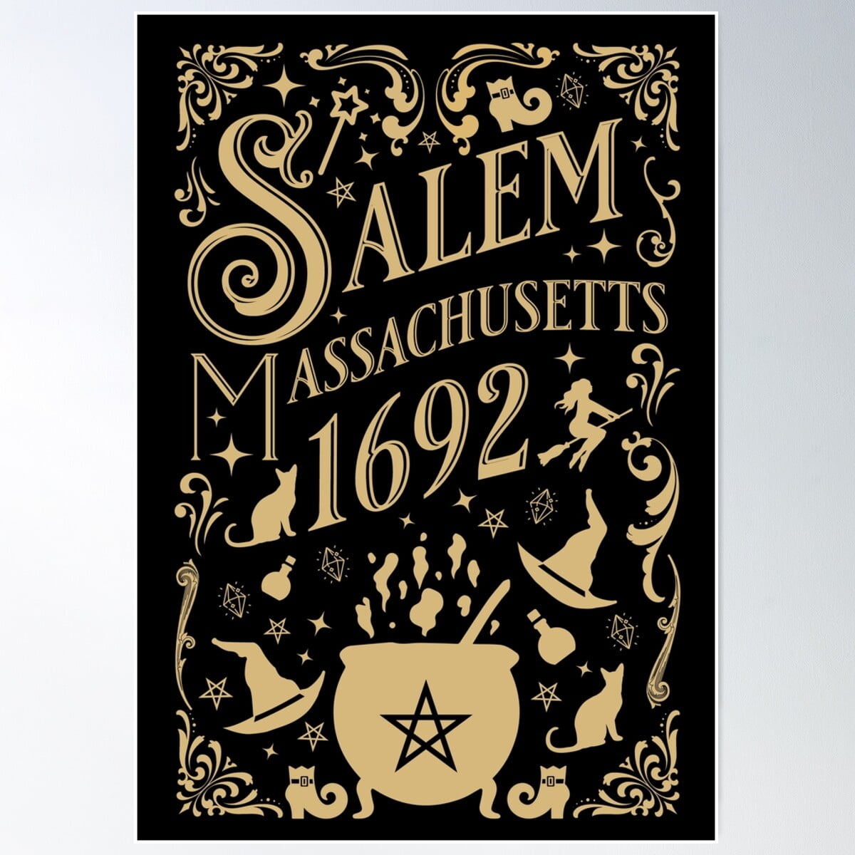 Salem Massachusetts 1692 Witches And Brooms Poster Wall Art, Modern ...