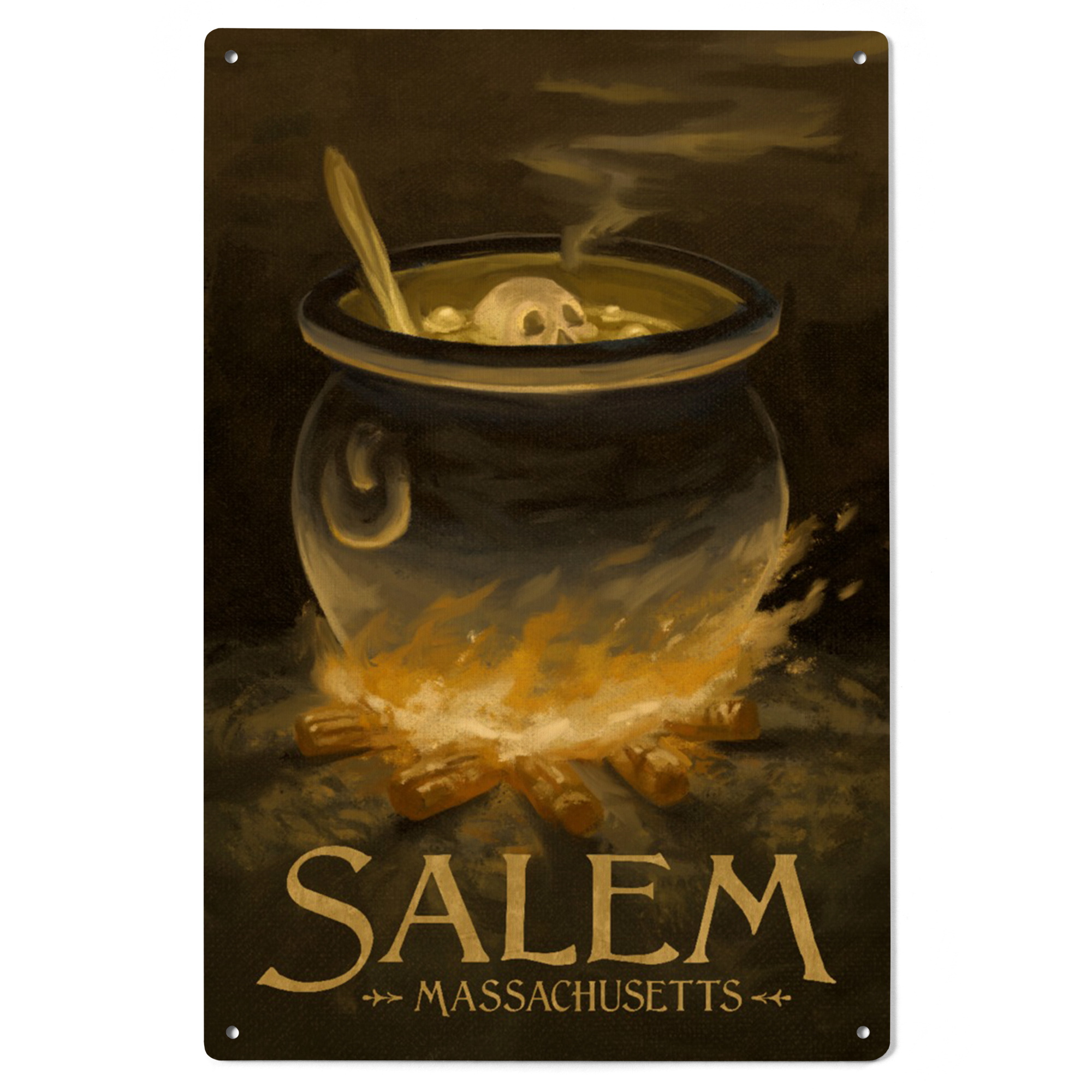 Salem, Massachusetts, Cauldron, Halloween Oil Painting Birch Wood Wall ...