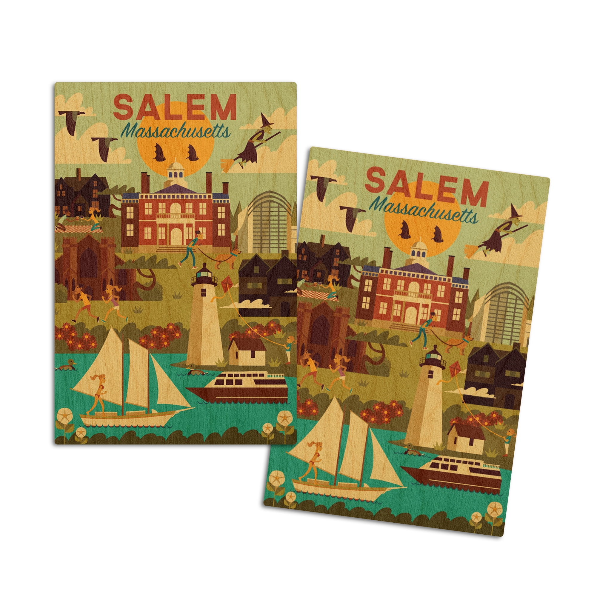 Salem, Massachusetts, Geometric City Series (4x6 Birch Wood Postcards ...