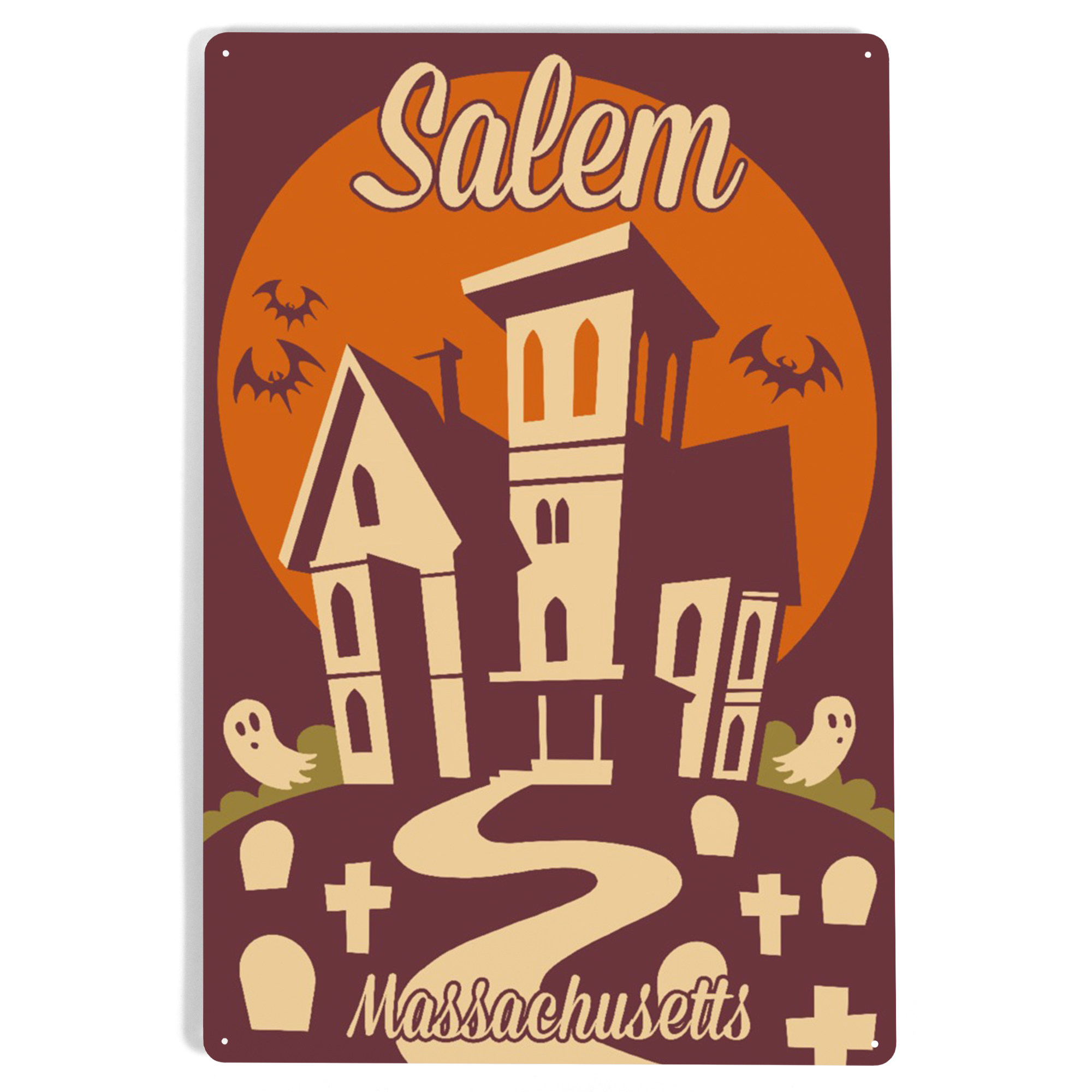 Salem, Massachusetts, Haunted House, Retro (12x18 Aluminum Art, Indoor ...