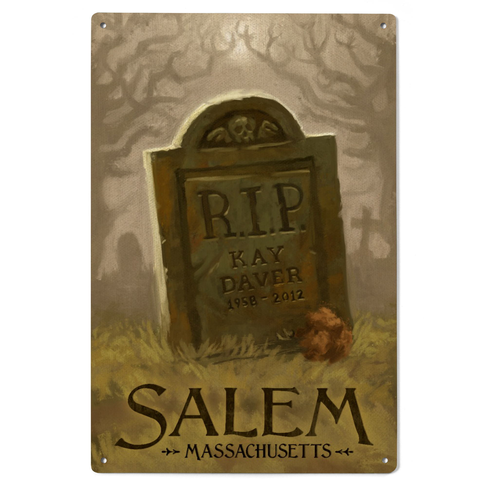 Salem, Massachusetts, Headstone, Halloween Oil Painting Birch Wood Wall ...