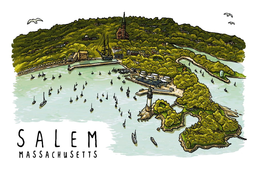 Salem Massachusetts, Line Drawing (36x54 Giclee Gallery Art Print ...