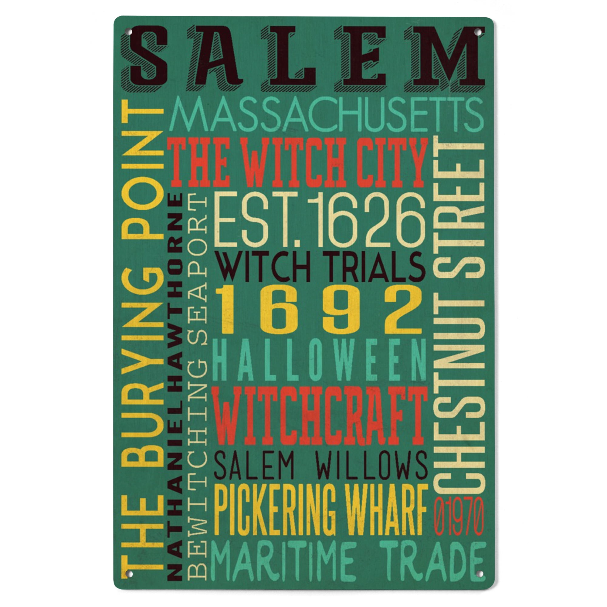 Salem, Massachusetts, Typography (#4) Birch Wood Wall Sign (6x9 Rustic ...