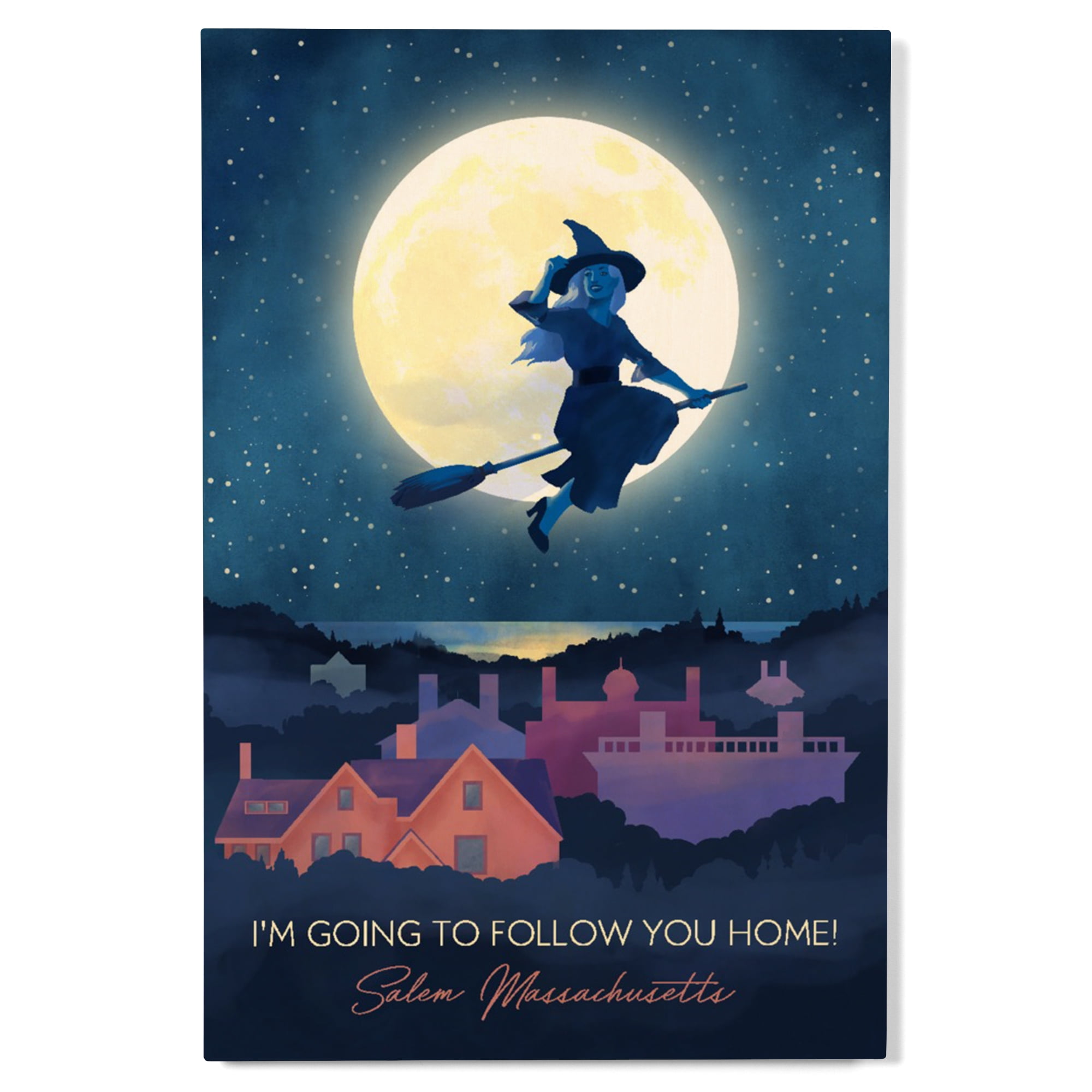 Salem, Massachusetts, Witch Over Salem Rooftops, Night Sky Birch Wood ...