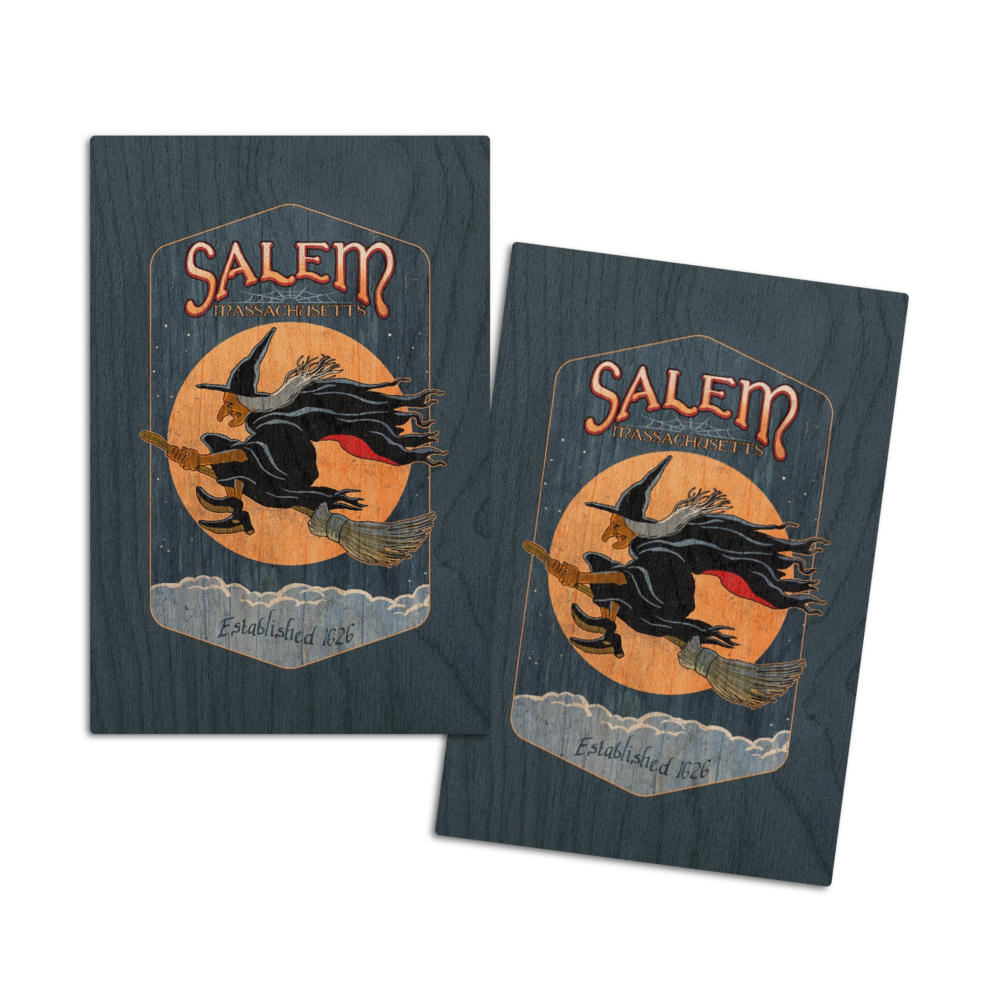 Salem, Massachusetts, Witch Vintage Sign, Contour (4x6 Birch Wood ...
