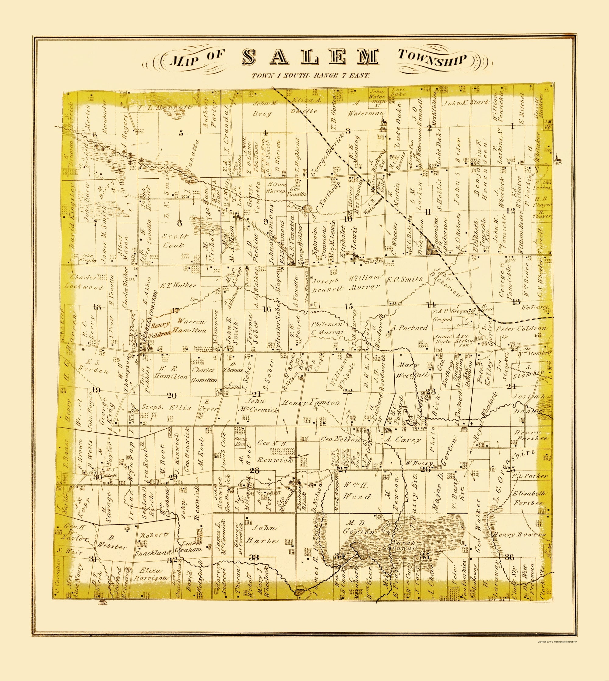 Historic County Map - Salem County Michigan - Everts 1874 - 23 x 25.72 ...