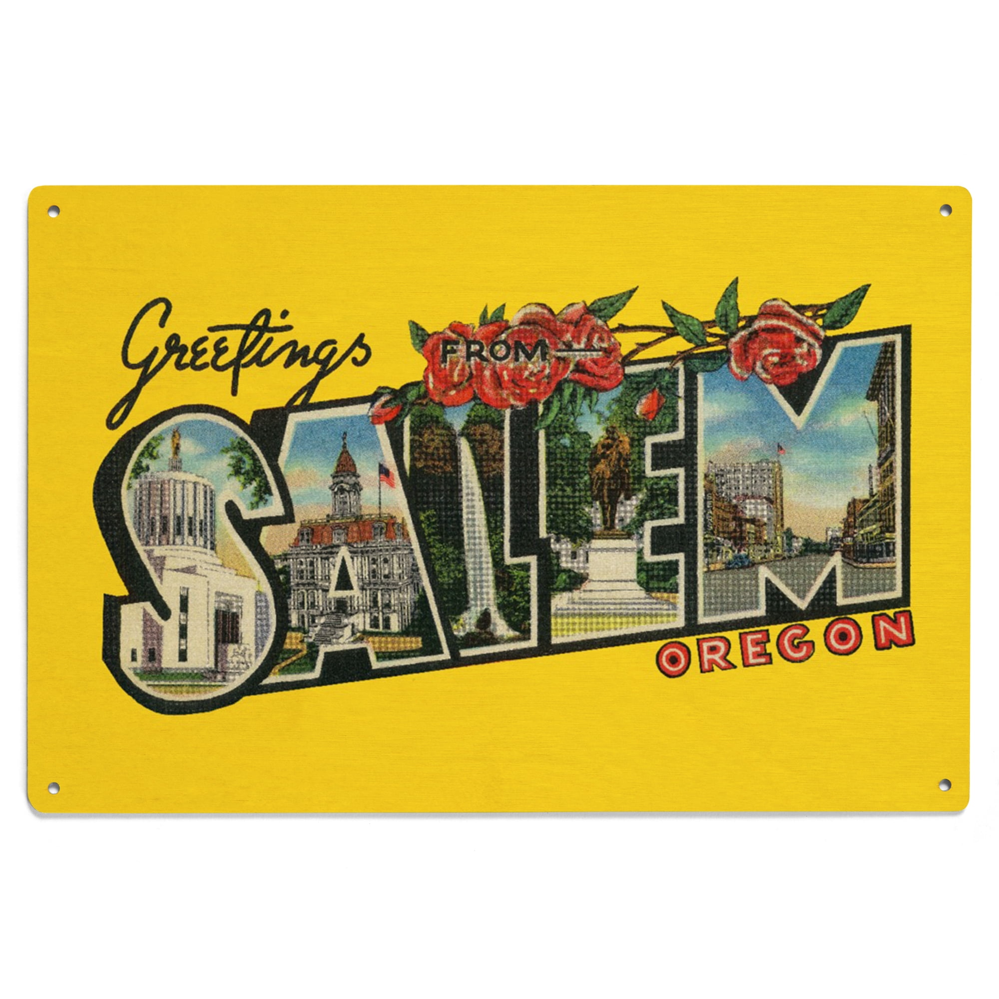 Salem, Oregon, Greetings, Halftone, Contour, Vintage Artwork Birch Wood ...