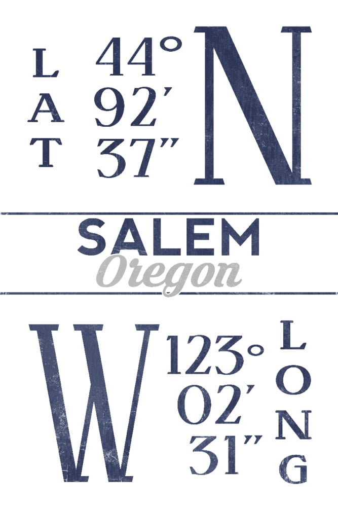 Salem, Oregon, Latitude and Longitude (Blue) (16x24 Giclee Gallery Art ...
