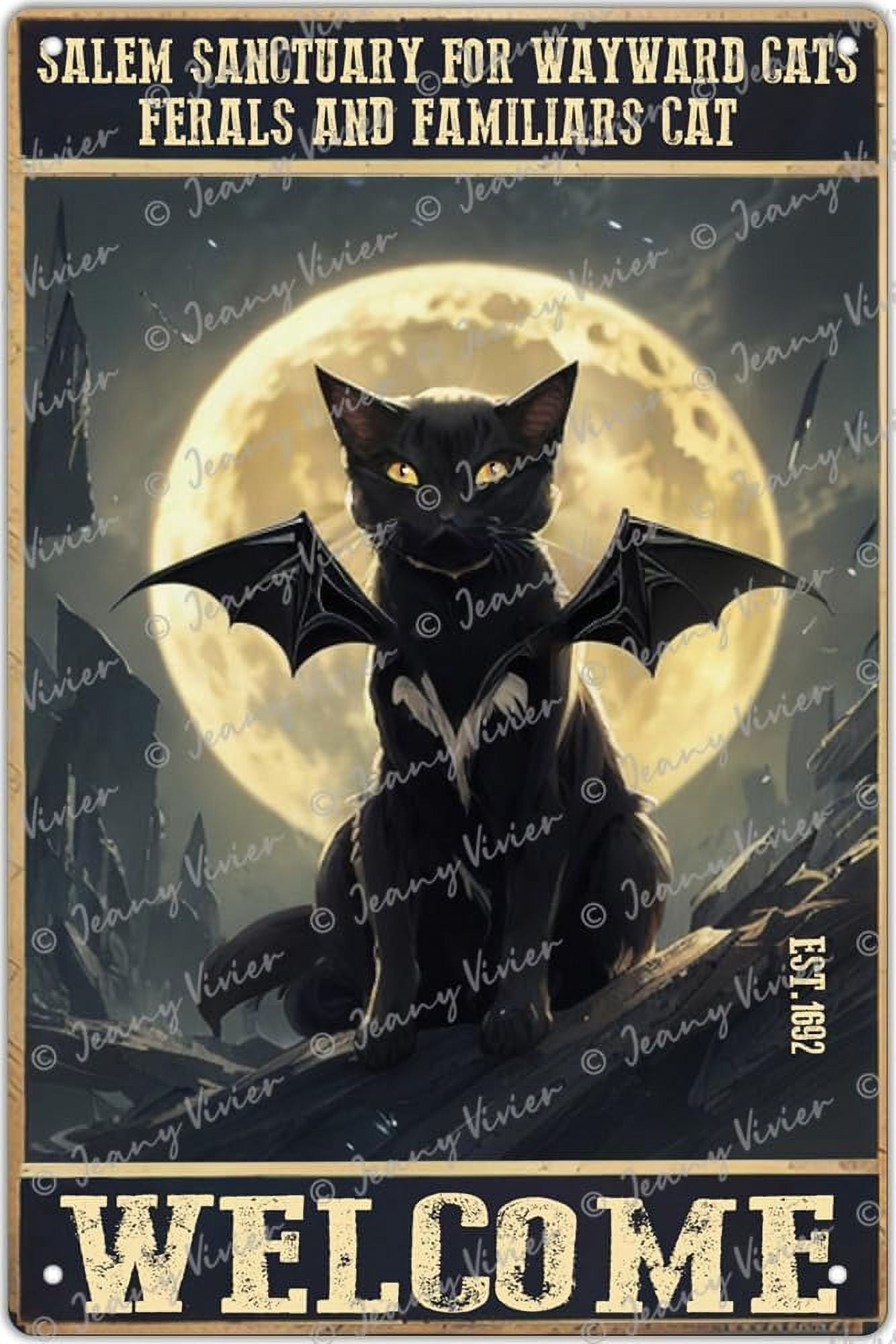 Salem Sanctuary for Wayward Cats Black Cat Tin Sign Retro Style Beer ...