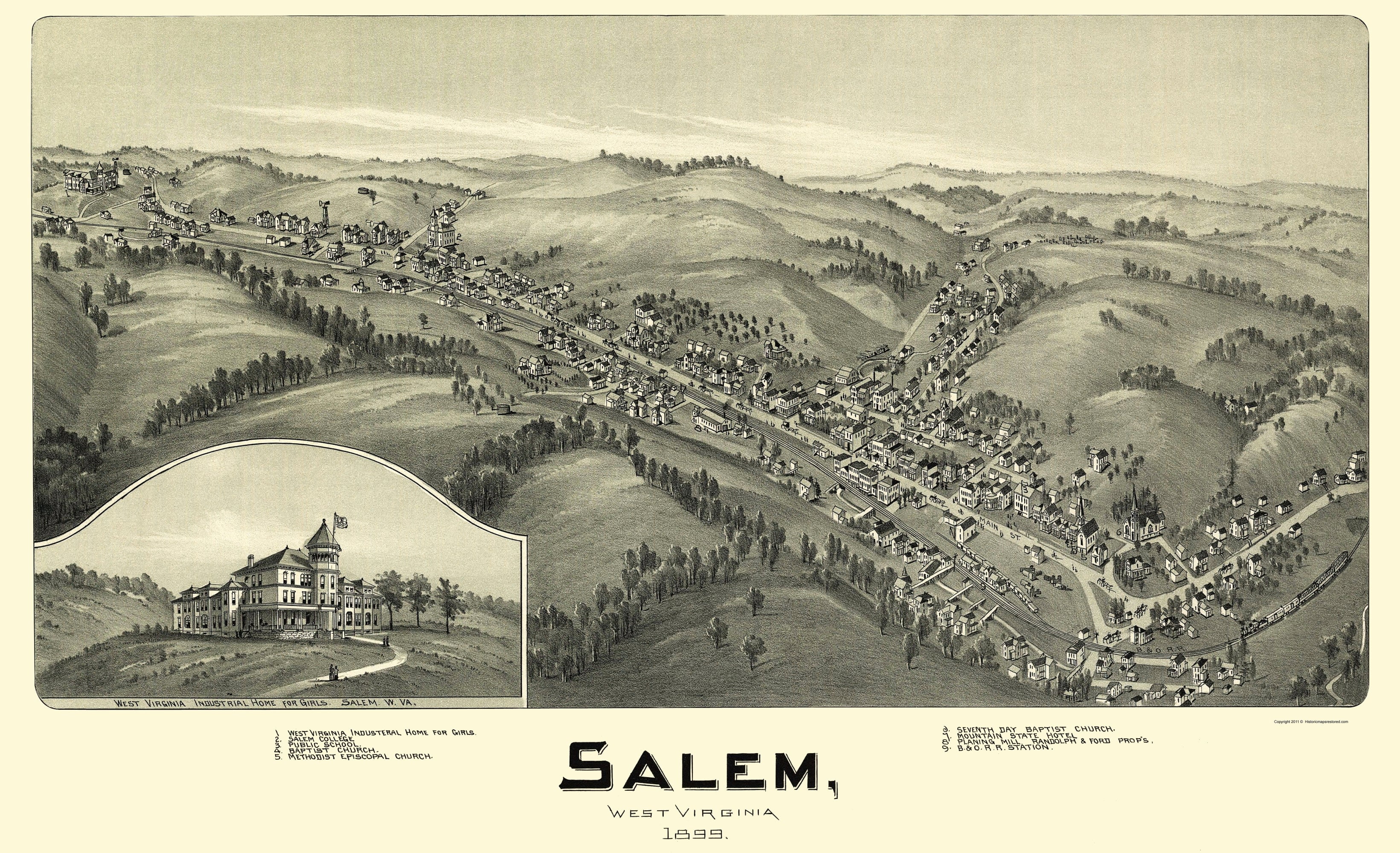 Historic Panoramic View - Salem West Virginia - Fowler 1899 - 23 x 37. ...