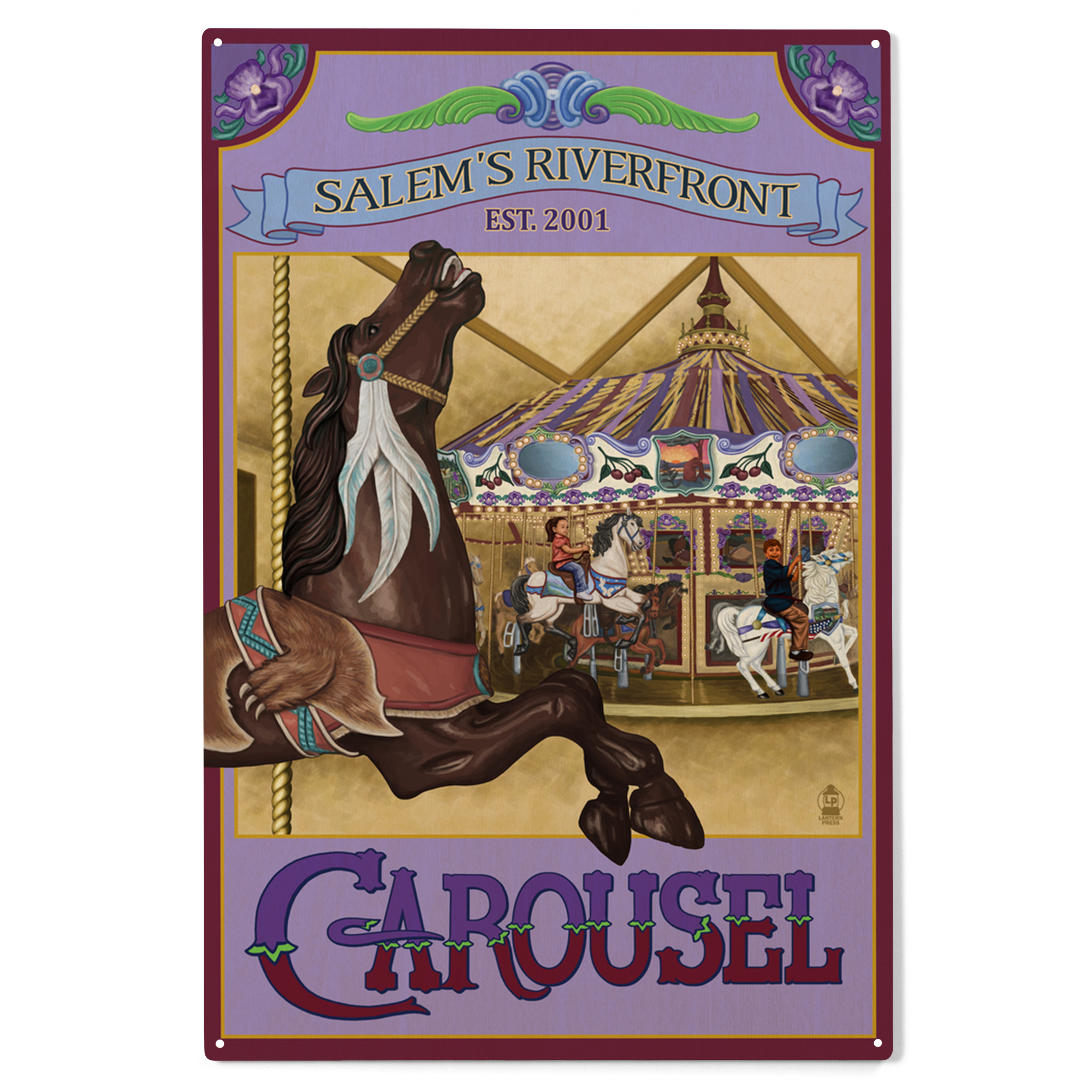 Salem's Riverfront Carousel, Oregon Birch Wood Wall Sign (10x15 Rustic ...
