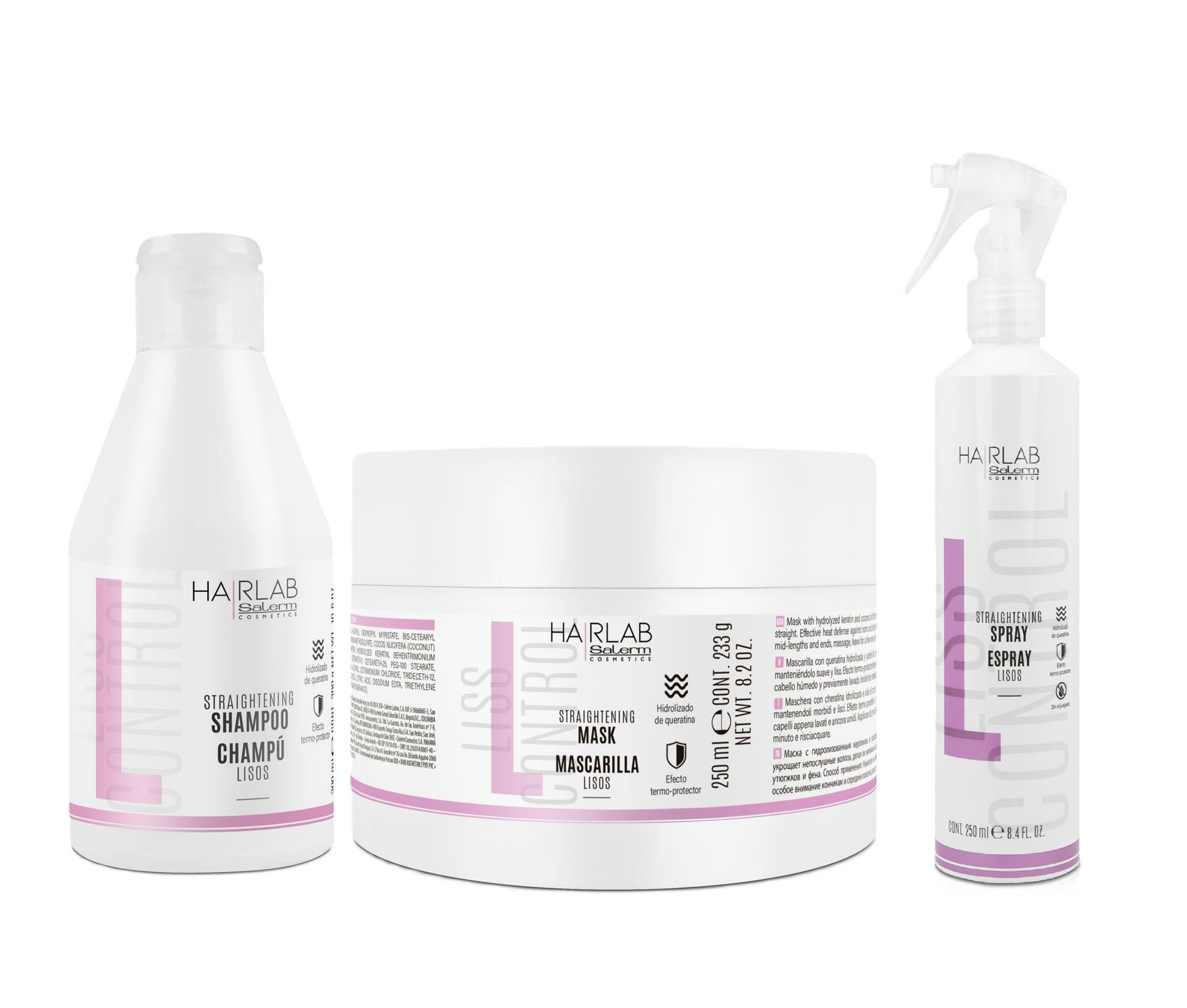 Salerm Cosmetics HAIRLAB STRAIGHTENING 3-PIECE KIT for Damage Hair, Shampoo 10.6oz + Mask 8.2oz ...