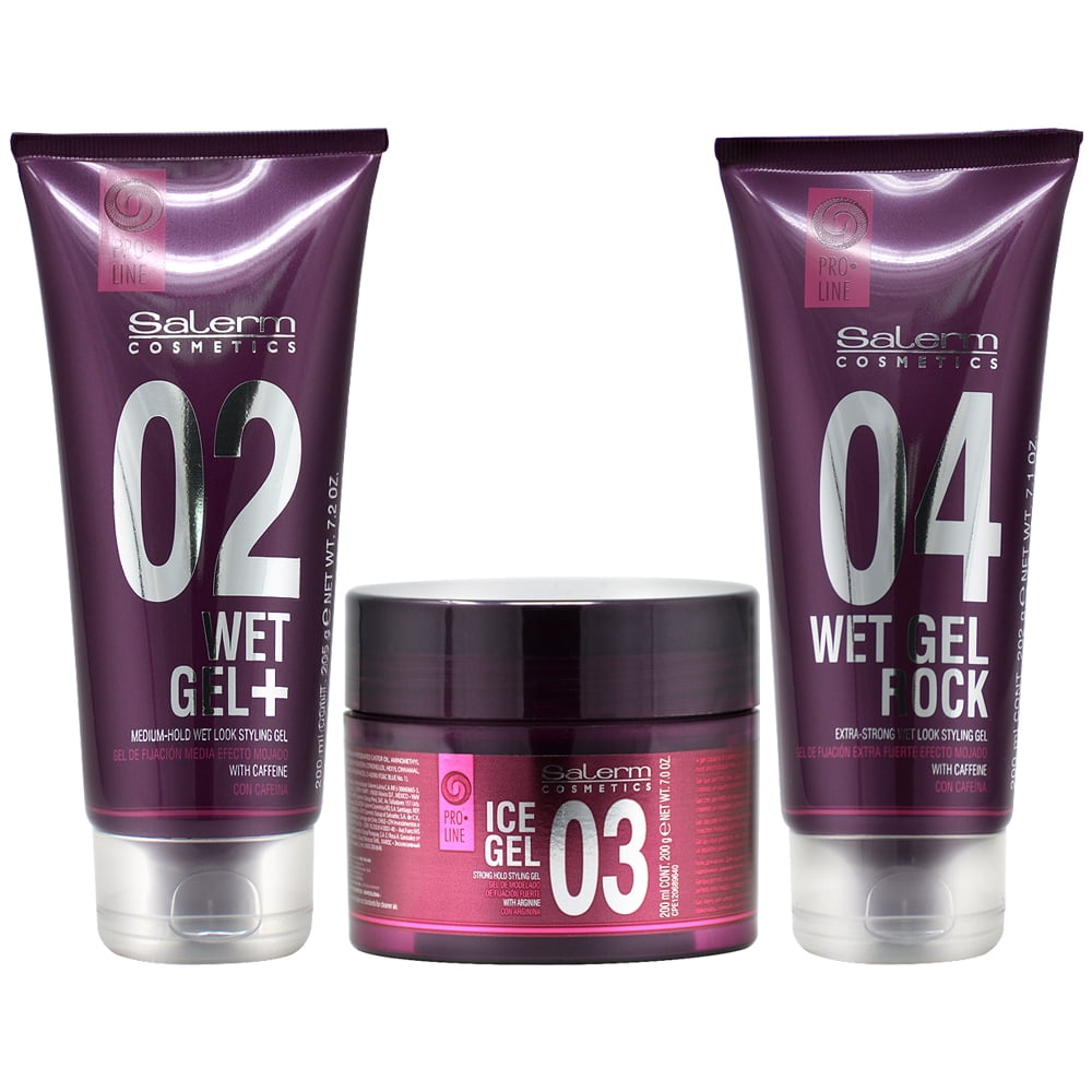 Salerm Pro Line 02 Wet Gel Plus 7.2oz + 03 Ice Gel 7oz + 04 Wet Gel ...