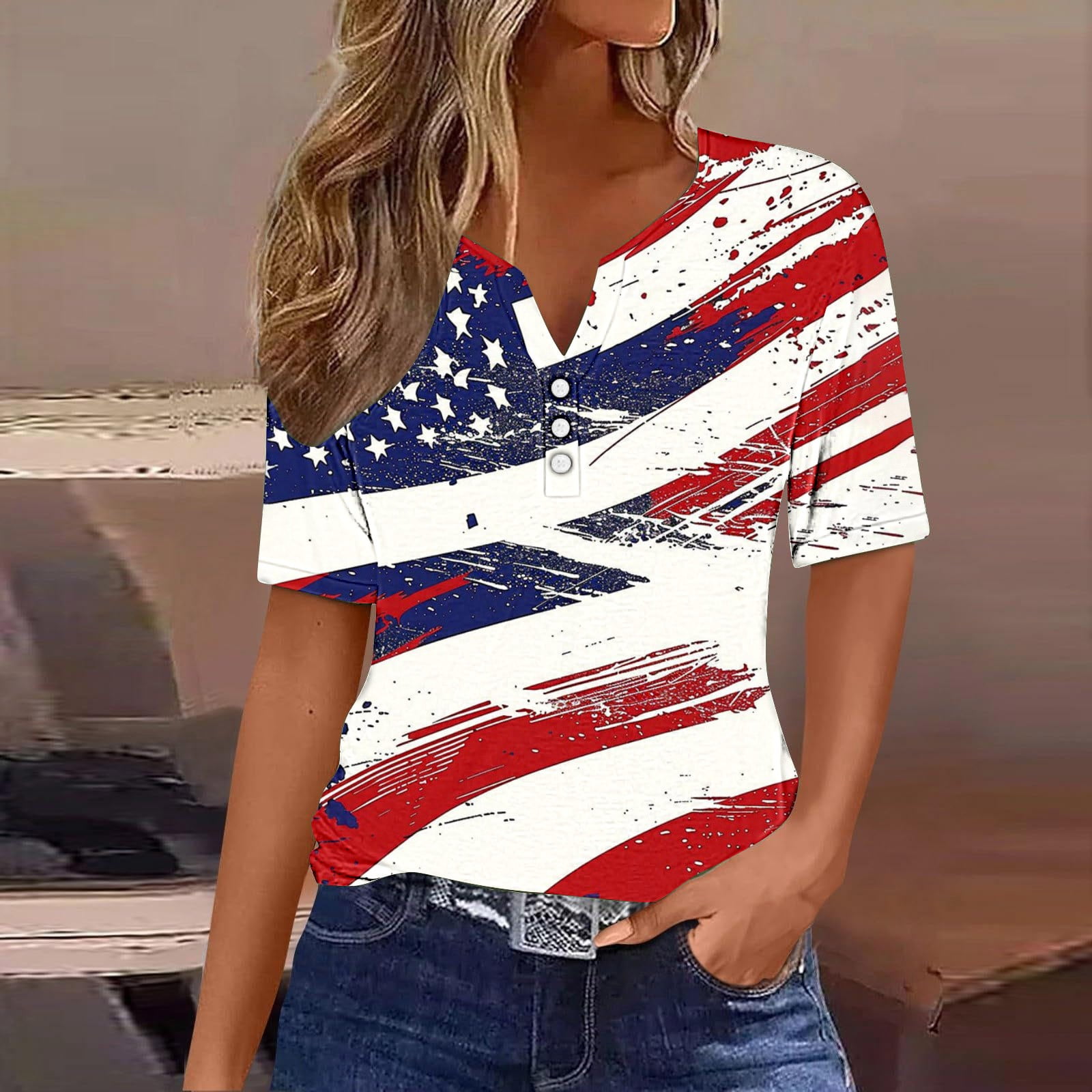 Or Patriotic Shirts for Women Short Sleeve 4Th of July Tops V Neck ...