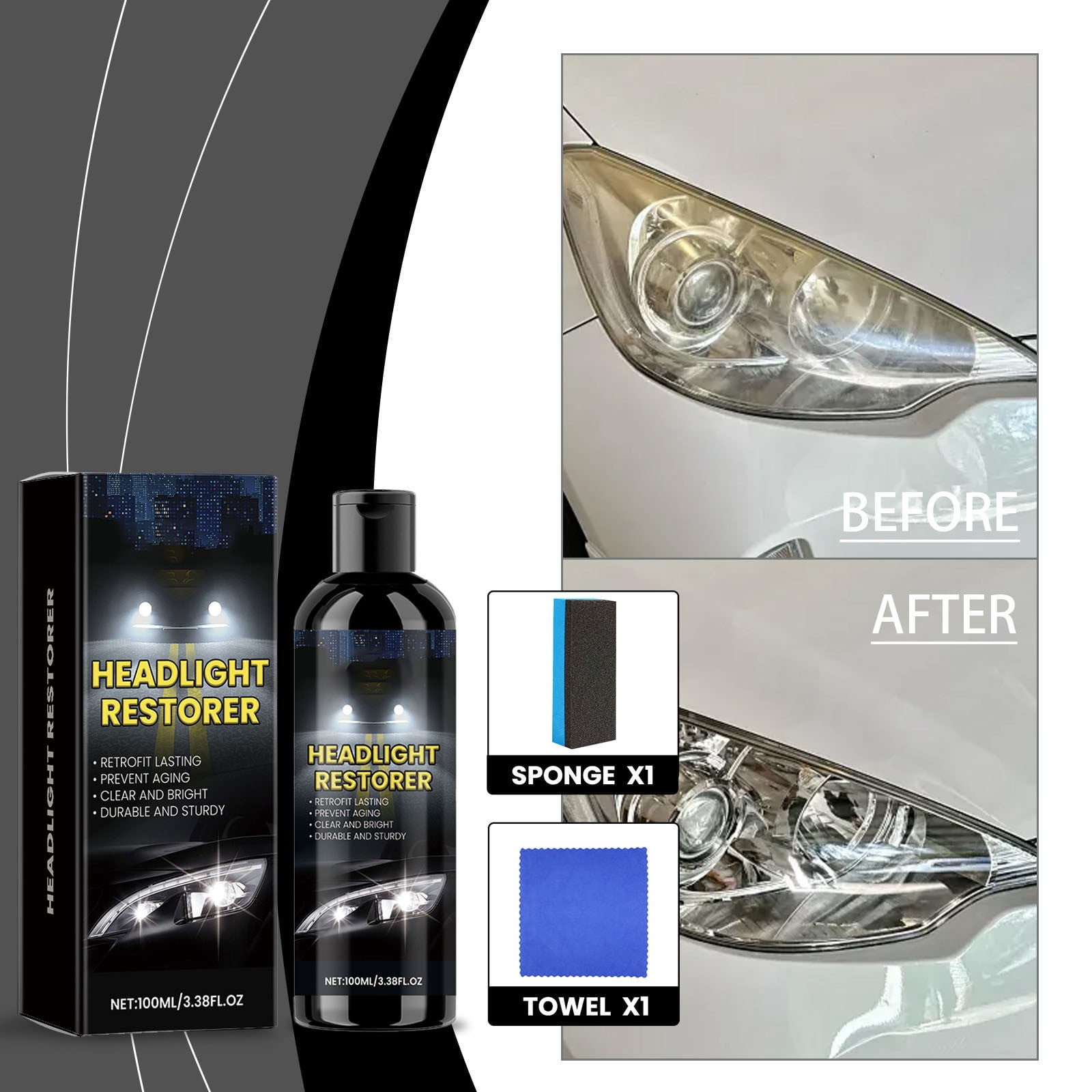 100ML Headlight Restoration Fluid, Auto Lens Scratch Repair & Yellowing ...